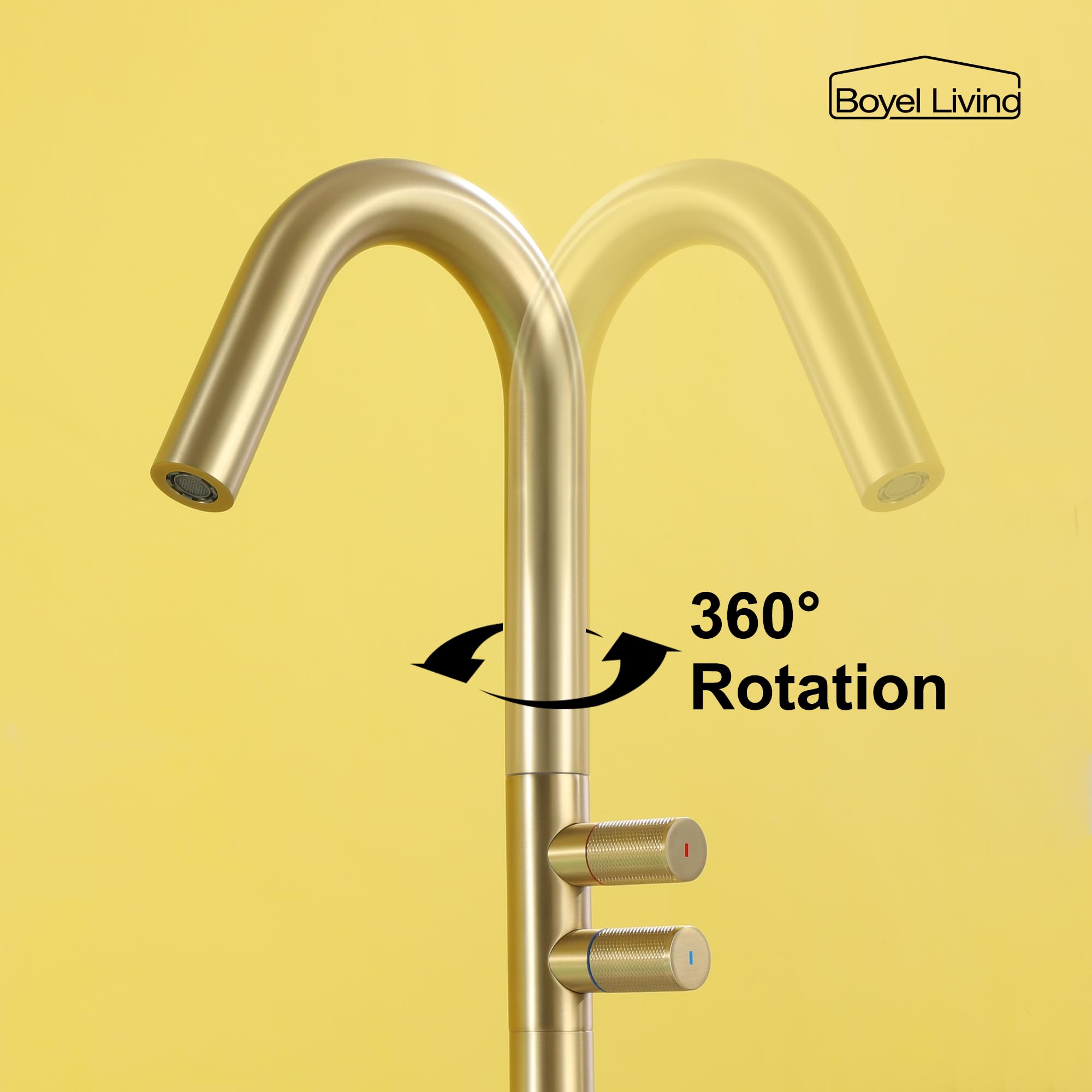 Premium Freestanding Bathtub Filler Faucet Brushed Gold Dual Handle Bath Tub Faucet Solid Brass Tub Filler Facuet for Bathtub