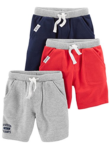 Simple Joys by Carter's Baby Boys' Multi-Pack Knit Shorts, Red/Grey/Navy, 18 Months