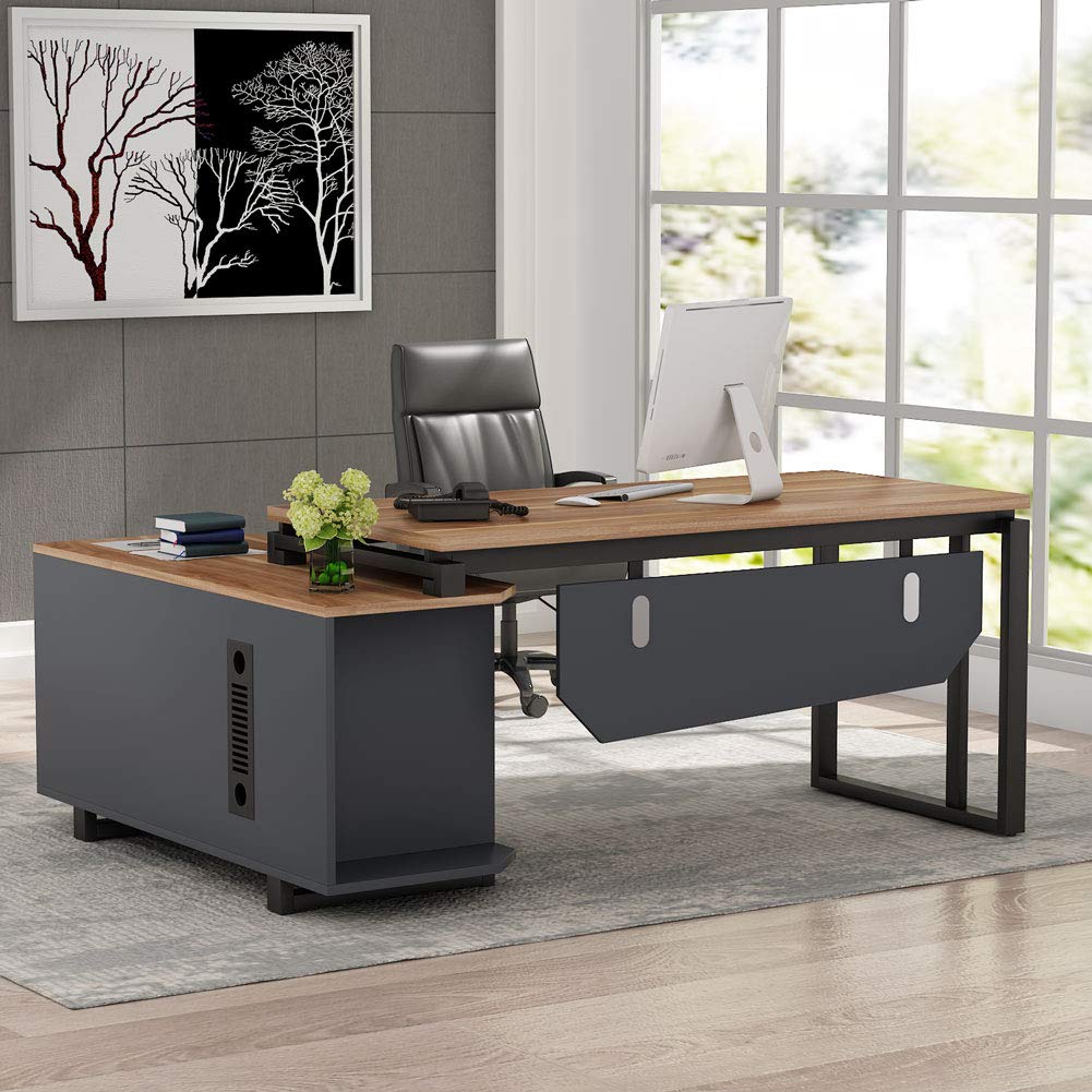 Tribesigns L-Shaped Desk, 55 Inch Executive Office Desk with File Cabinet, Modern Computer Gaming Desk Workstations for Home Office