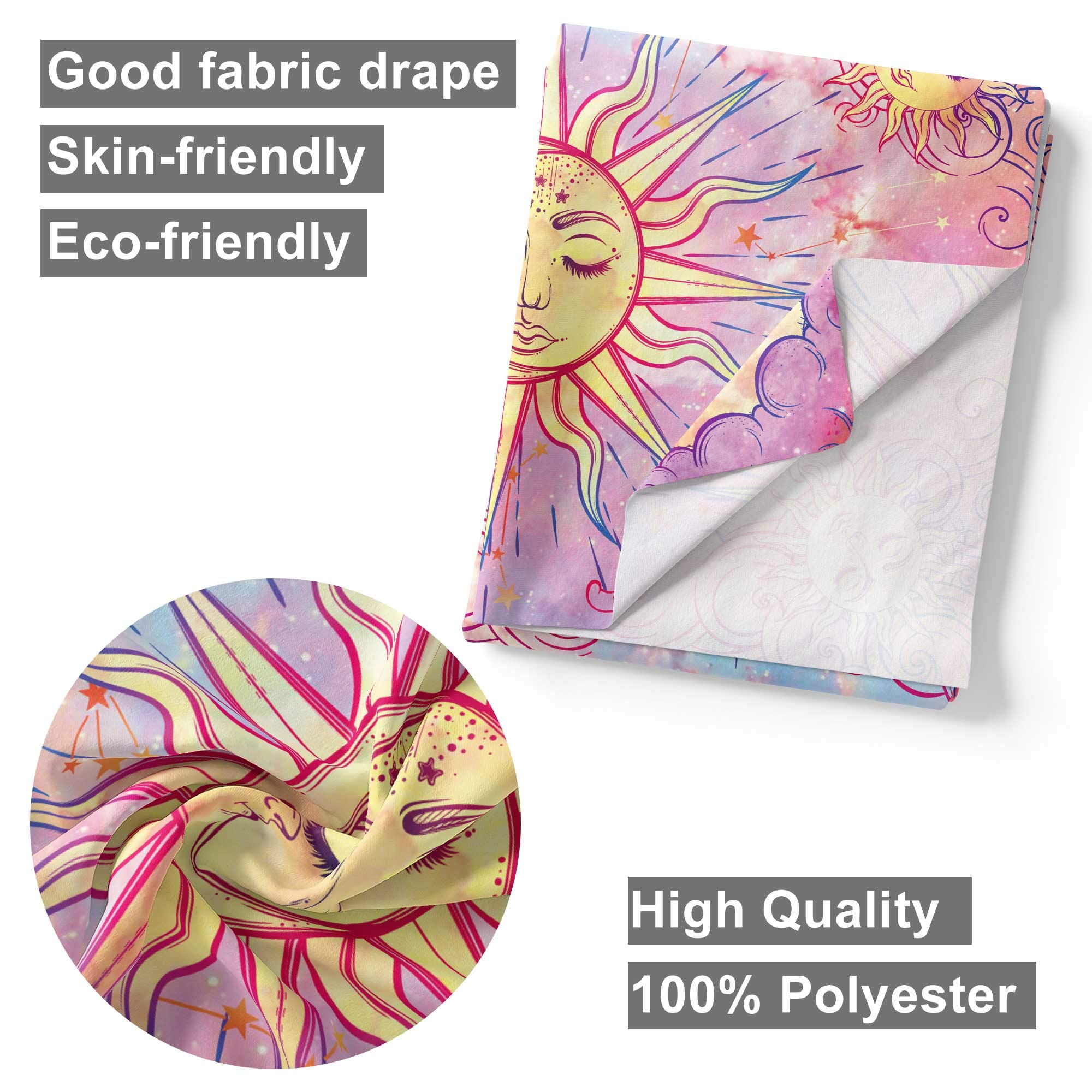 Ohjijinn Pastel Pink Tapestry Burning Sun Tapestry Mystic Tapestry Celestial Sun and Moon with Stars Tapestry Psychedelic Hippy Tie Dye Wall Hanging for Party Home Decor (Pastel, 51.2" x 59.1")