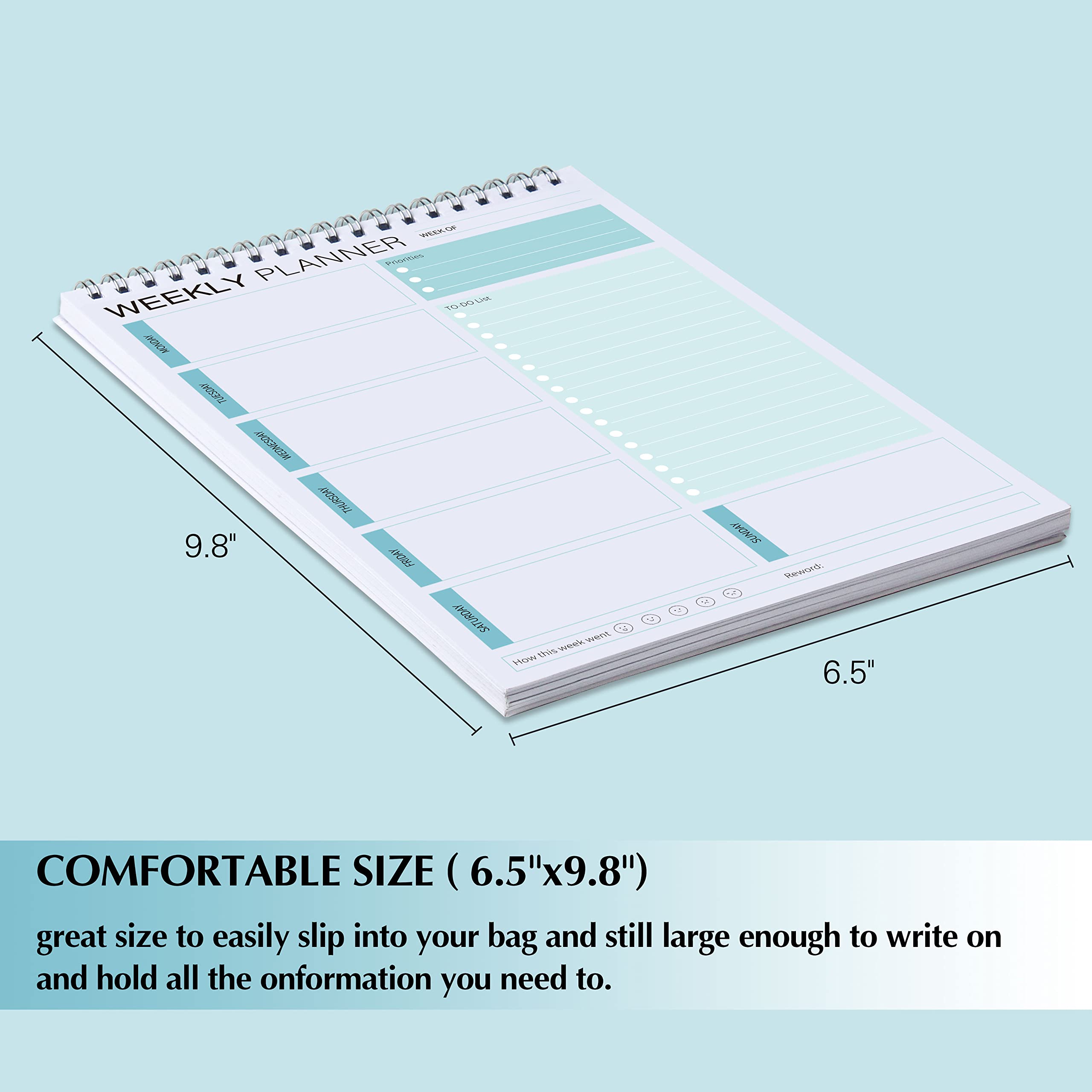 Weekly Planner Notepad - Weekly Spiral To Do List Planning Pad, 52 Undated Sheets, Desk Notepad, Daily Calendar, Goal Planner, To Do List, 6.5 x 9.8