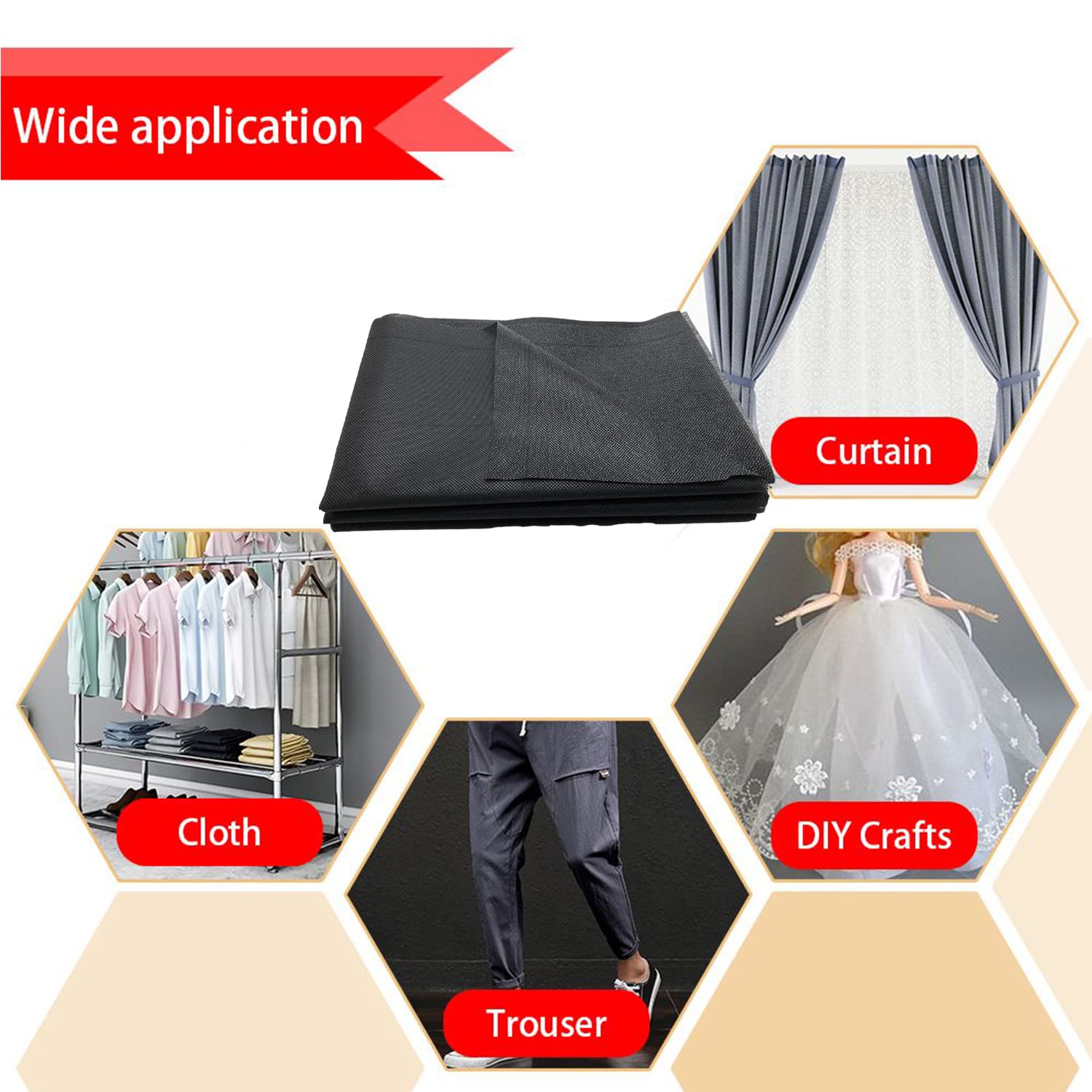 PLANTIONAL White Iron-On Non-Woven Fusible Interfacing: 39 x 72 inch Lightweight Non-Woven Interfacing Iron On Polyester Single-Sided Interfacing for DIY Crafts Supplies