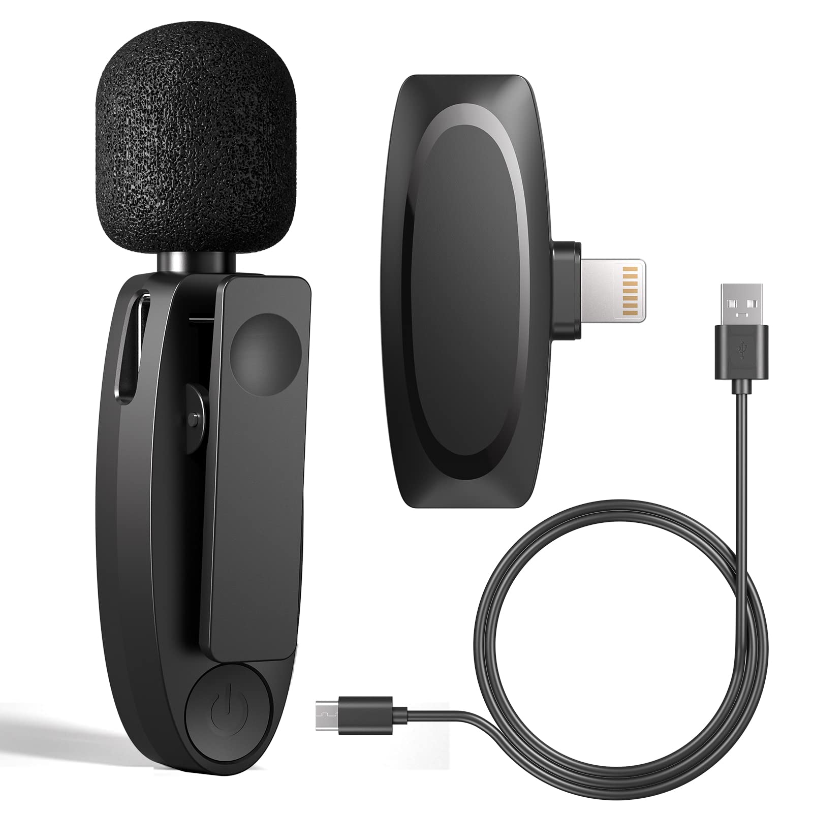 Wireless Lavalier Microphone for iPhone iPad Plug&Play Auto-sync Noise Reduction Lapel Mic Professional Video Recording Clip-on Lav Mic for Live Stream YouTube TikTok Facebook Interview (ONE CLIP)