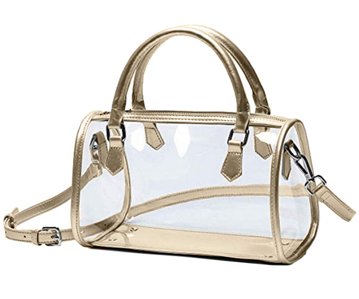 Rullar Women Clear Jelly Purse Transparent Handbag Top Handle Shoulder Bag PVC Purse Totes Satchel Gold