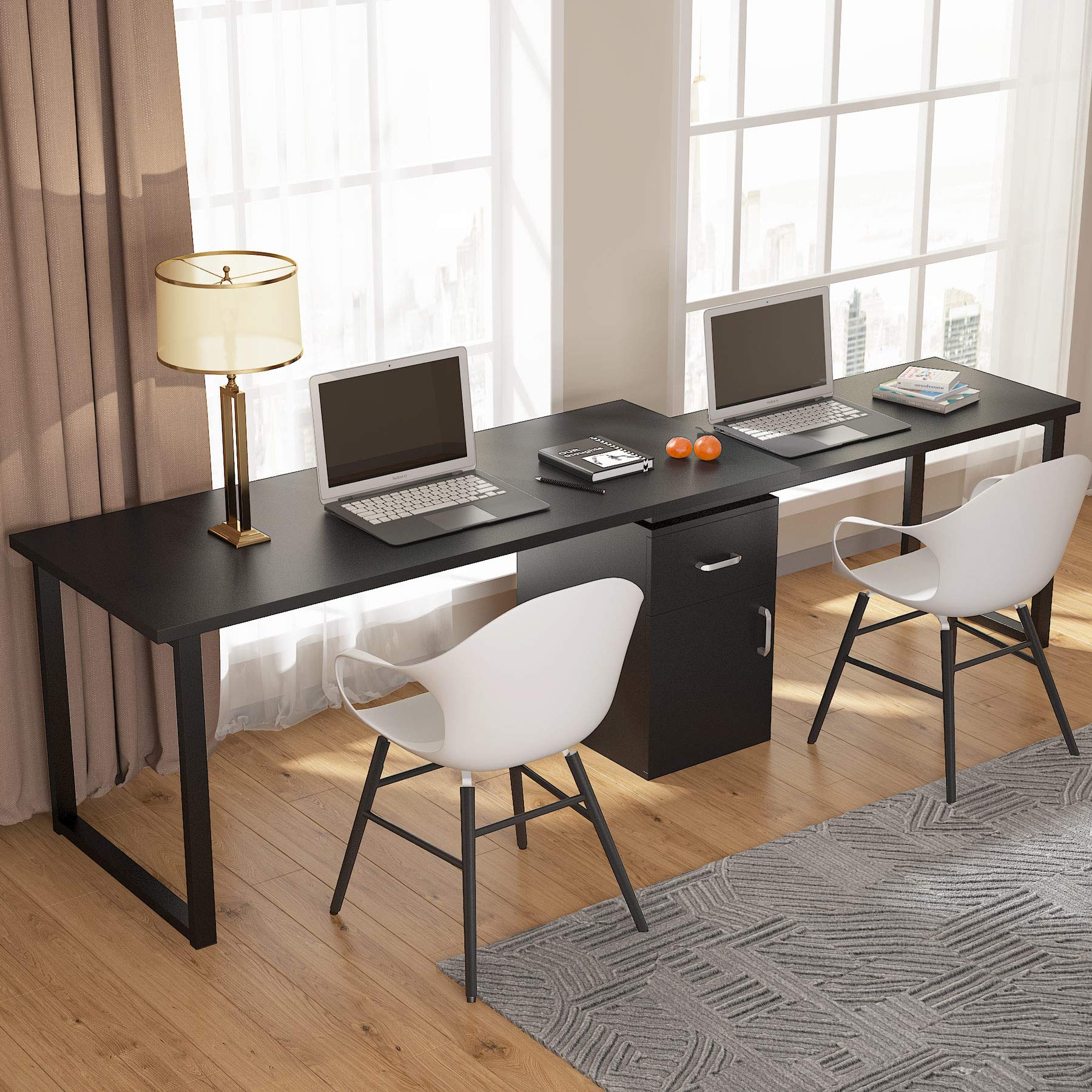 Tribesigns Reversible L Shaped Corner Computer Desk with Storage File Cabinet, 55 inch Rotating Standing Executive Office Study Writing Desk Table Workstation with Drawers for Home Office (Black)