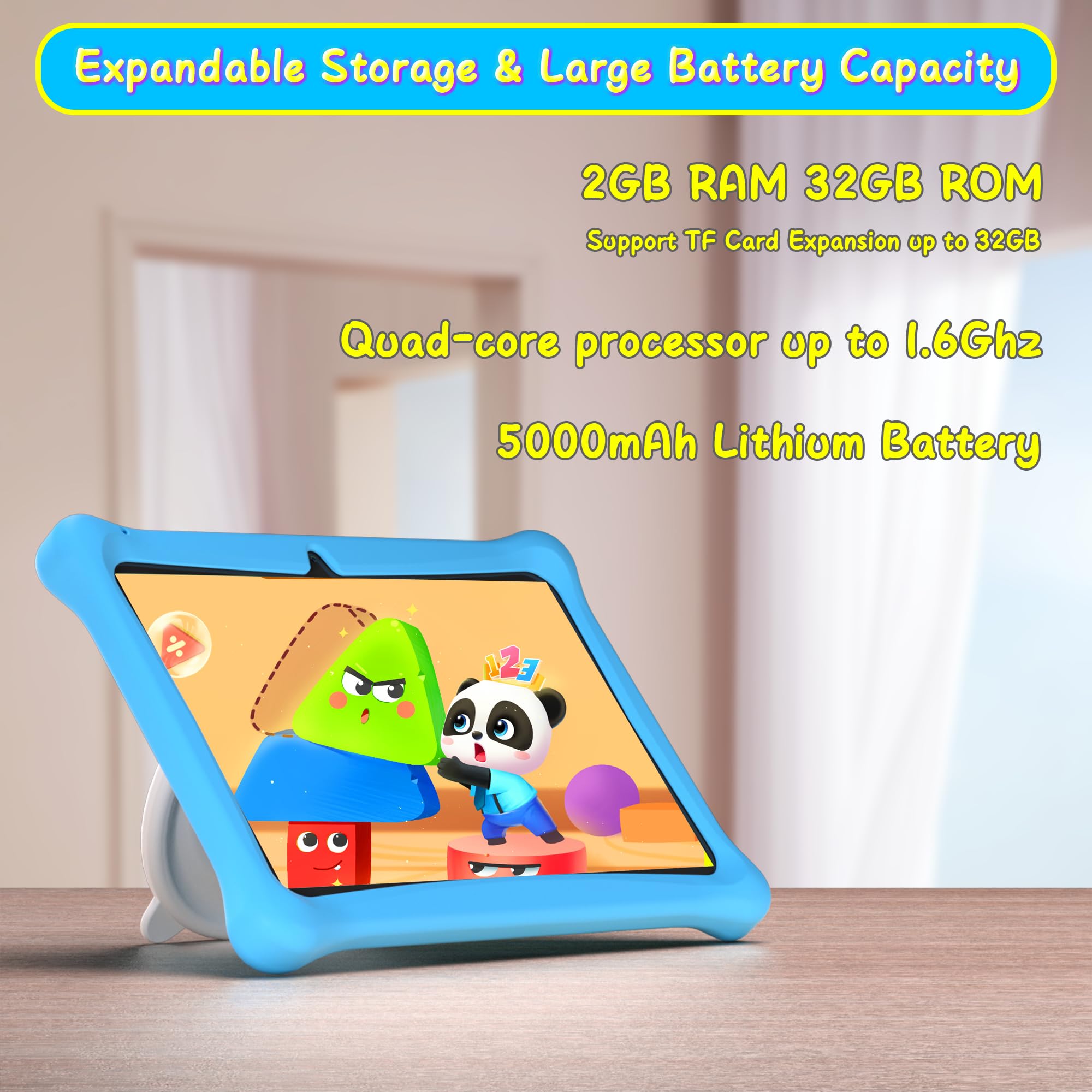 SGIN 10 Inch Kids Tablet with Case, 2GB RAM 64GB ROM Kids Tablets with WiFi, Android 12 Tablet for Kids, Dual Camera, Educational Games,Parental Control APP, iWawa Pre Installed (Blue)