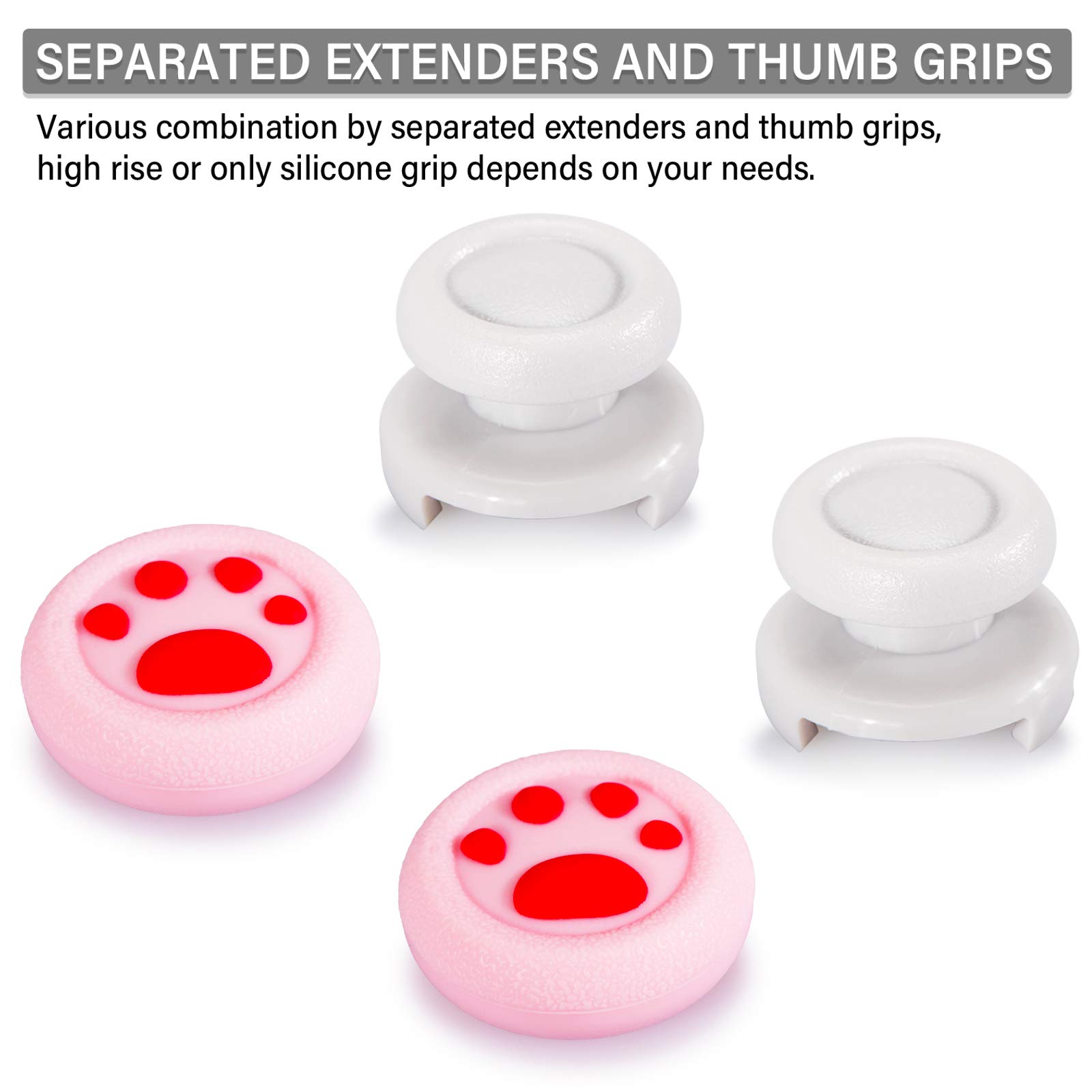 Playrealm FPS Thumbstick Extender & 3D Texture Rubber Silicone Grip Cover 2 Sets for PS5 Dualsenese & PS4 Controller (Cat Paw Coral)