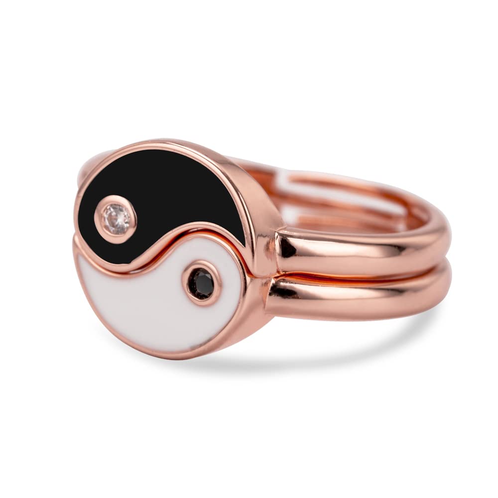 wydmire Harmonious Stackable 2Pcs Yin Yang Matching Rings, Adjustable Dainty Tai Chi Taoist Rose Gold Rings Set Premium Jewelry Gift