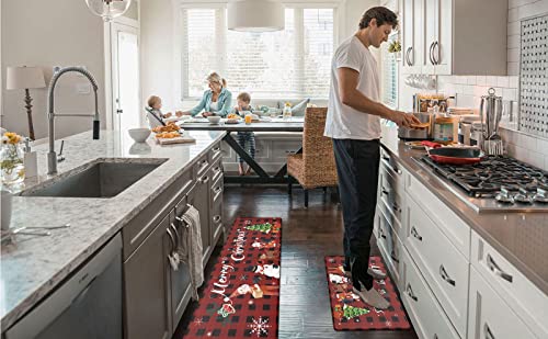 U'Artlines Christmas Anti Fatigue Kitchen Mats Set of 2 Farmhouse Kitchen Rugs and Mats Cushioned Kitchen Floor Mats Set Waterproof Comfort Standing Mats Non Slip Kitchen Rugs and Runner Sets (Red)
