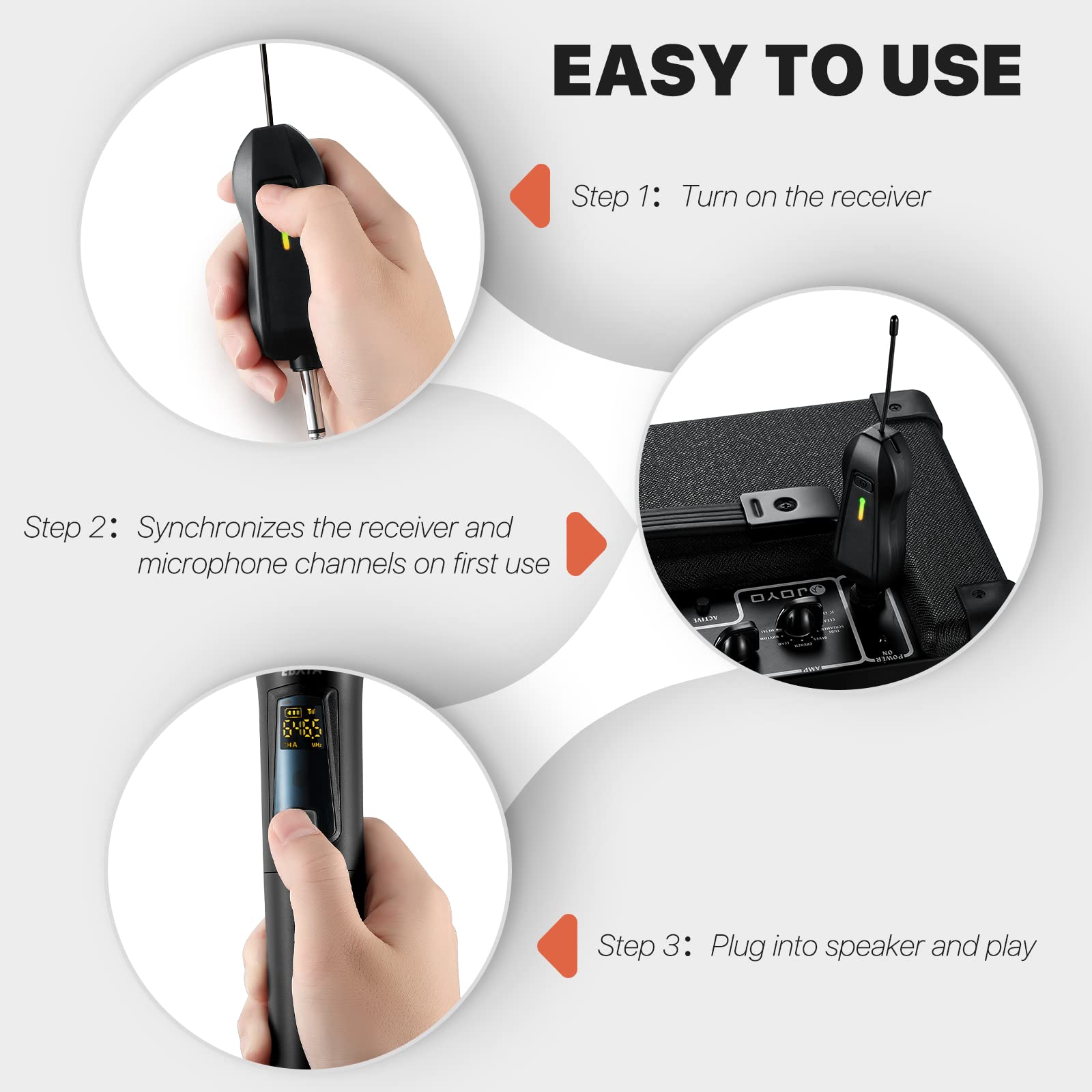 Wireless Microphone, Karaoke Cordless Microphone, UHF Handheld Dynamic Mic System with Rechargeable Receiver (165ft Range) for Singing, Wedding, Party, Speech, Church, Meeting, PA System