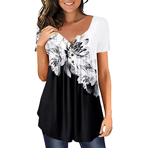 Women's T-Shirts V-Neck Dandelion Print Short Sleeve Casual Tee Tops Cute Graphic Shirts at-0207-dx-q1