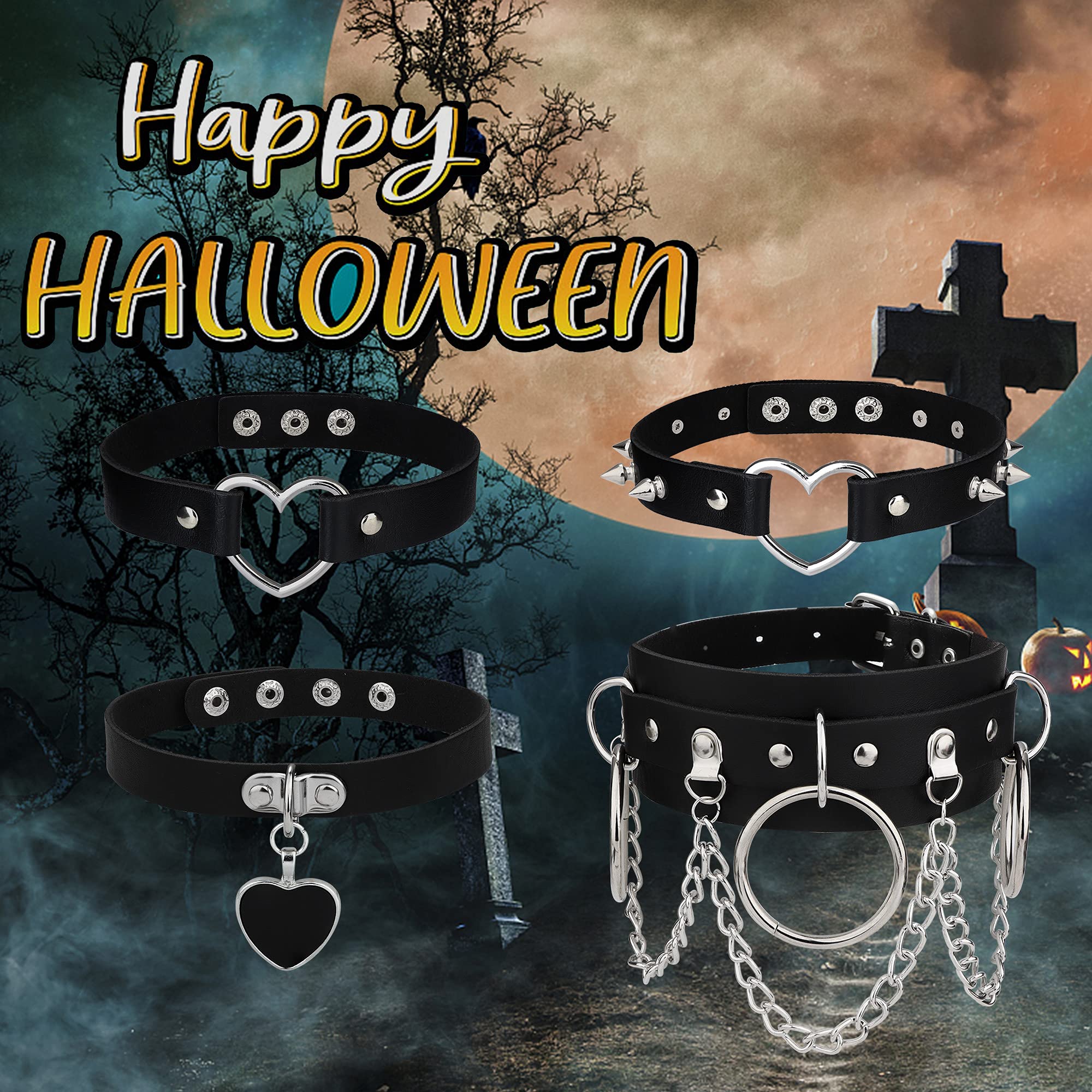 SAILIMUE 9Pcs Punk Leather Choker Necklace Set for Women Choker Gothic Adjustable Leather Collar Choker Punk PU Necklace Goth Choker Cosplay