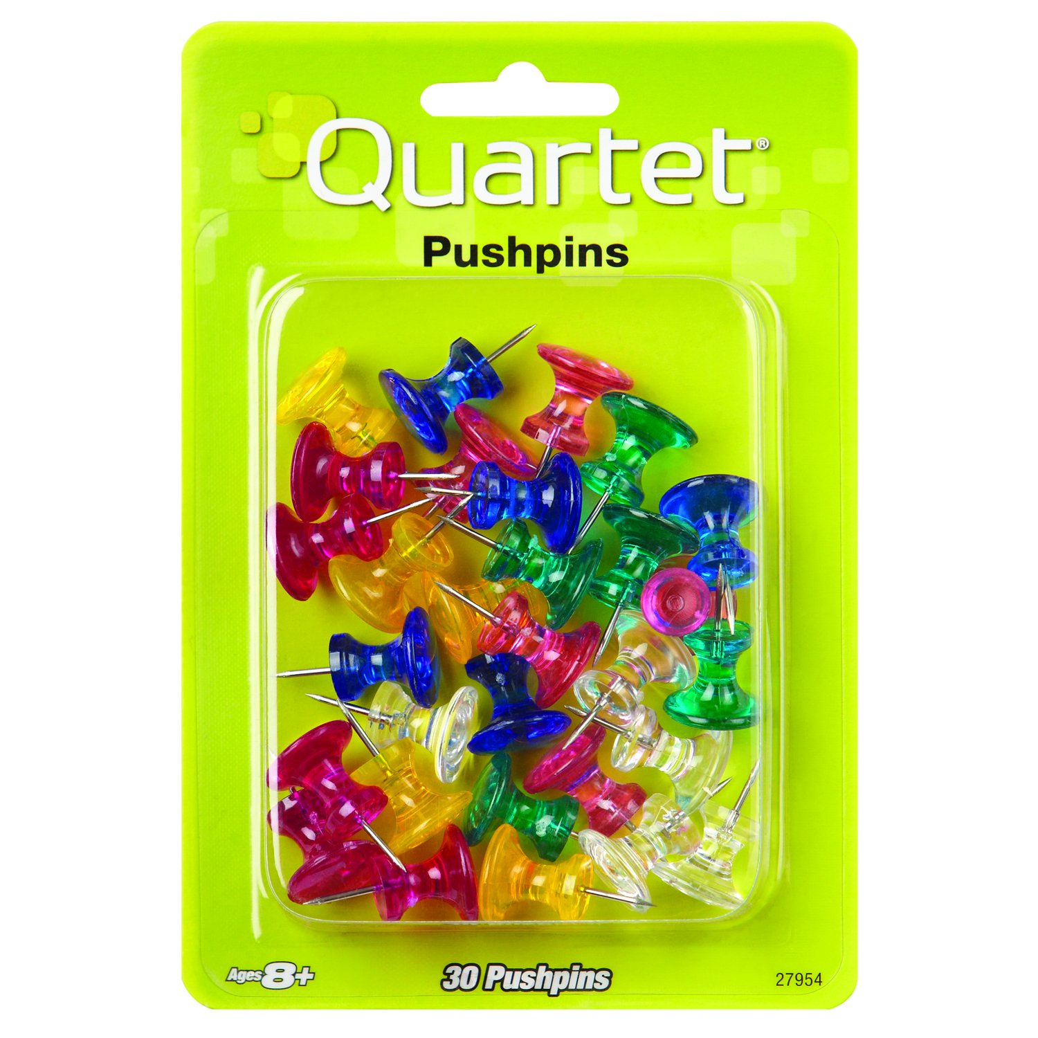 Quartet Push Pins, 1-Inch, Assorted Colors, 30 Pack (27954)