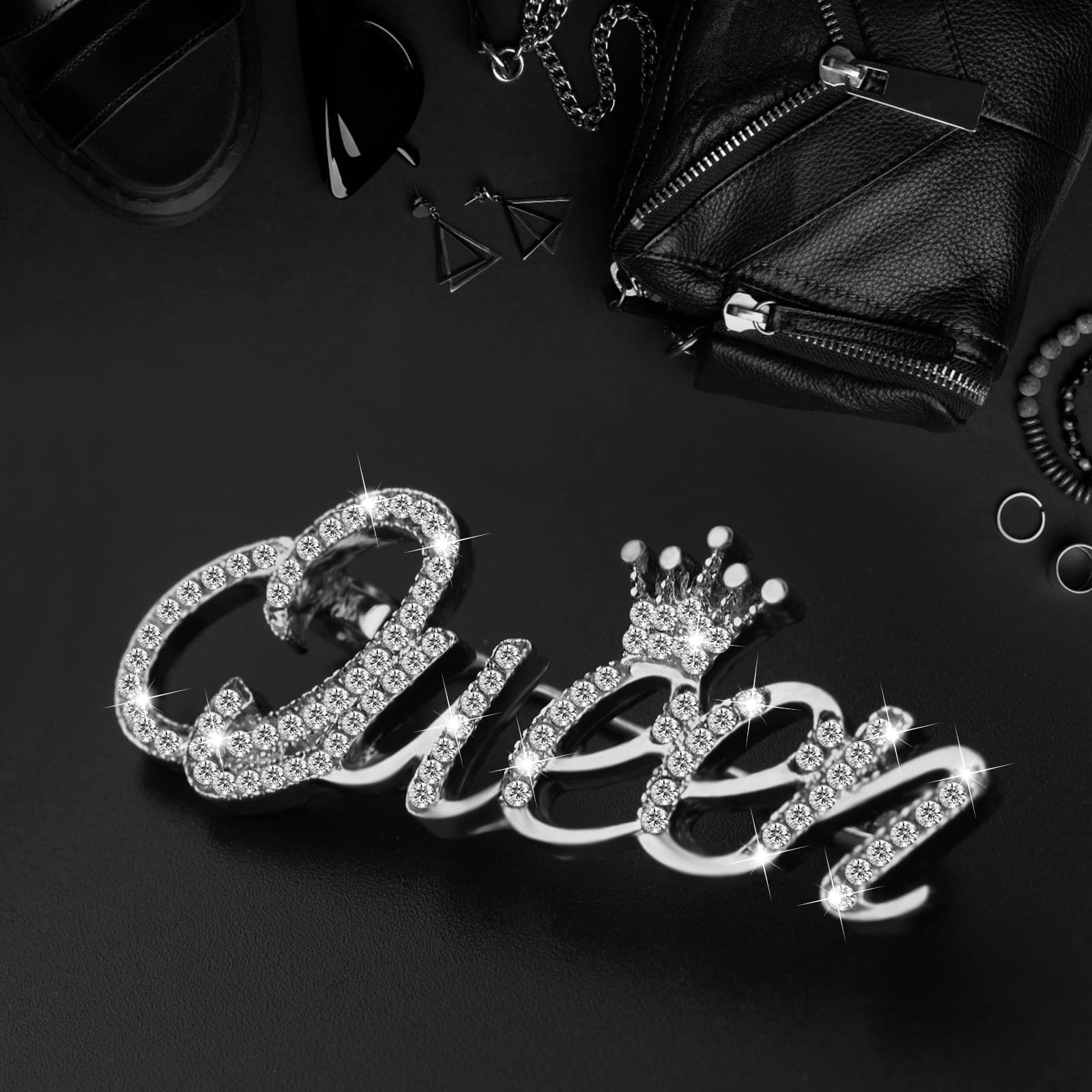 Yolev Queen Crown Brooch Pins Bling Rhinestone Brooches Pin for Women Girls (Silver)