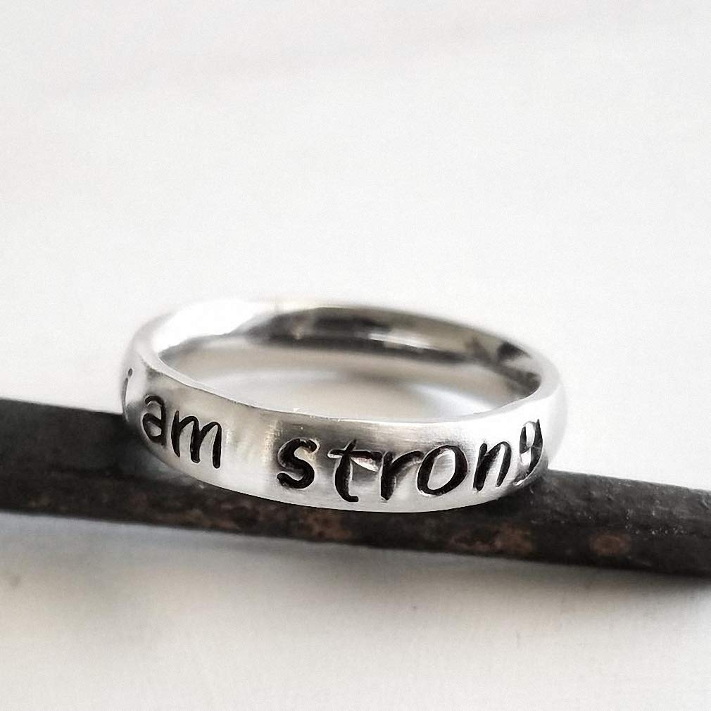 Ronliy I am Strong Awareness Ring Depression Awareness Pause Ring Inspiration Stainless Steel Jewelry Strength for Women 5