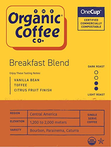 The Organic Coffee Co. Compostable Coffee Pods - Breakfast Blend (80 Ct) K Cup Compatible including Keurig 2.0, Medium Roast, USDA Organic