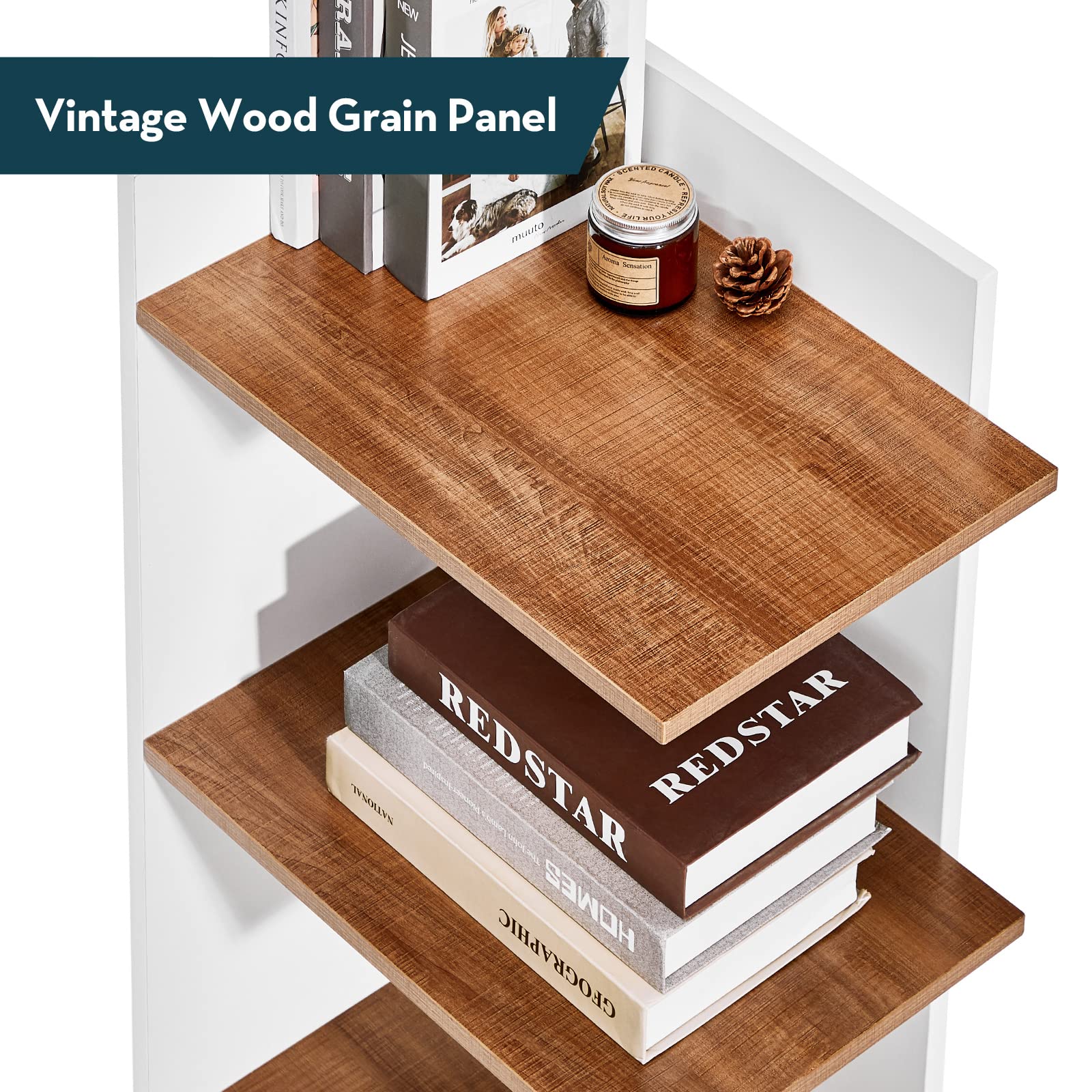 SAYGOER Modern Bookshelf Affordable Wood Bookcase 4 Tiers Tall Storage Shelves Floating Display Shelf Plant Stand for Living Room Home Office Bedroom Organizer,White Walnut