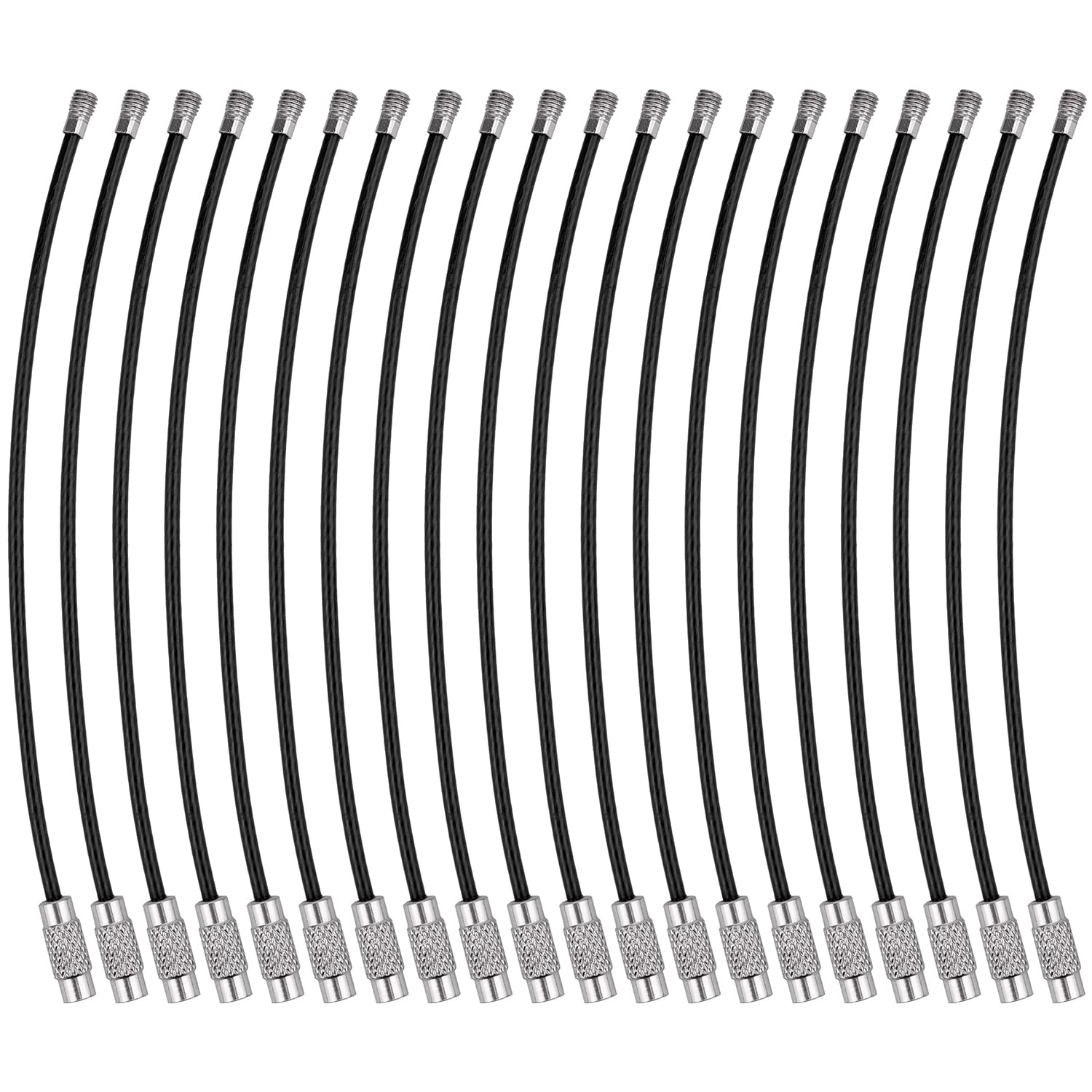 Wisdompro Keychain, 20 Pack of 4.3 Inches Stainless Steel Wire Key Ring Loop 2mm Wire Keychain Cable for Hanging Luggage Tags, Keyrings and ID Tag Keepers - Black