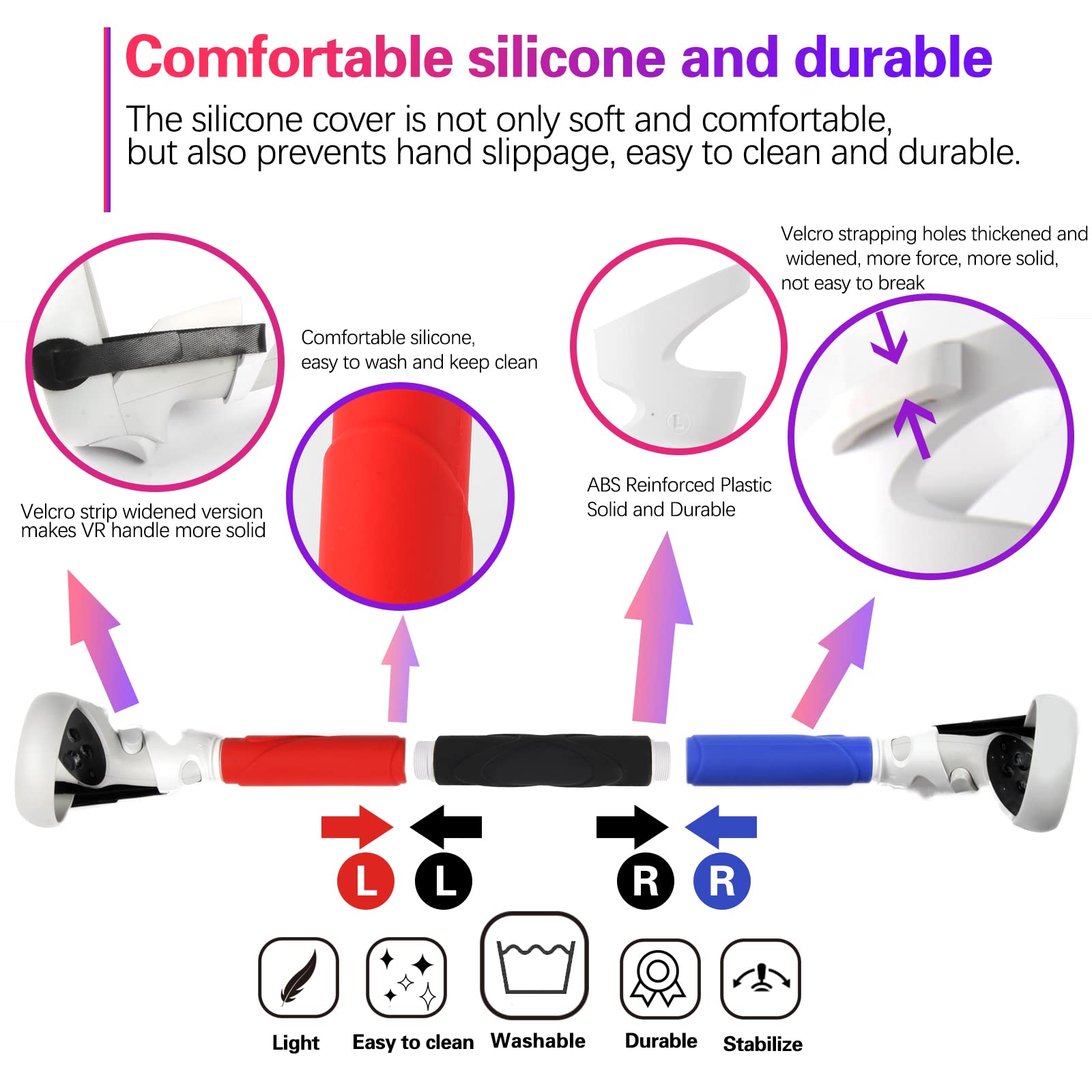 VR Game Lightsaber Auxiliary Handle,Dual Handles Extension Grips and Long Stick Handle Extension Grips for Meta/Oculus Quest 2,Washable and Durable VR Games Accessories