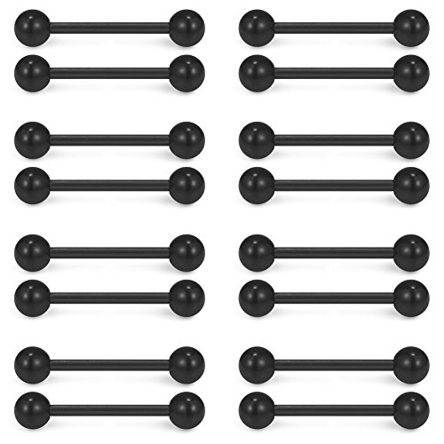 Ruifan 14G 9/16 Inch Black Bioflex Flexible Acrylic Nipple Tongue Barbell Ring Body Piercing Jewelry Retainer 16PCS