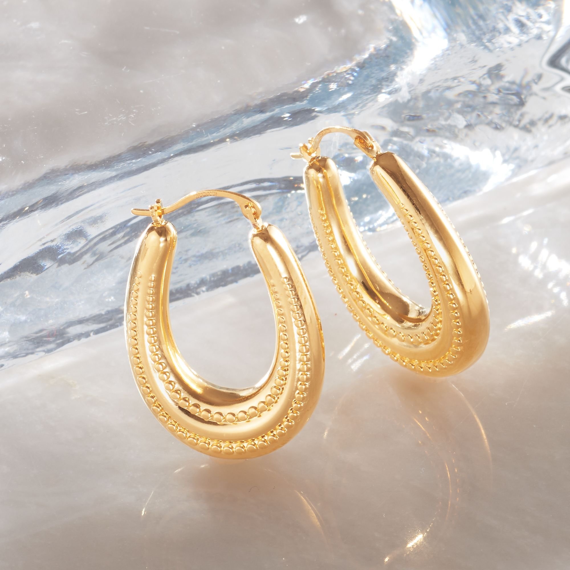 Ross-Simons Andiamo 14kt Yellow Gold Over Resin Beaded Oval Hoop Earrings For Women