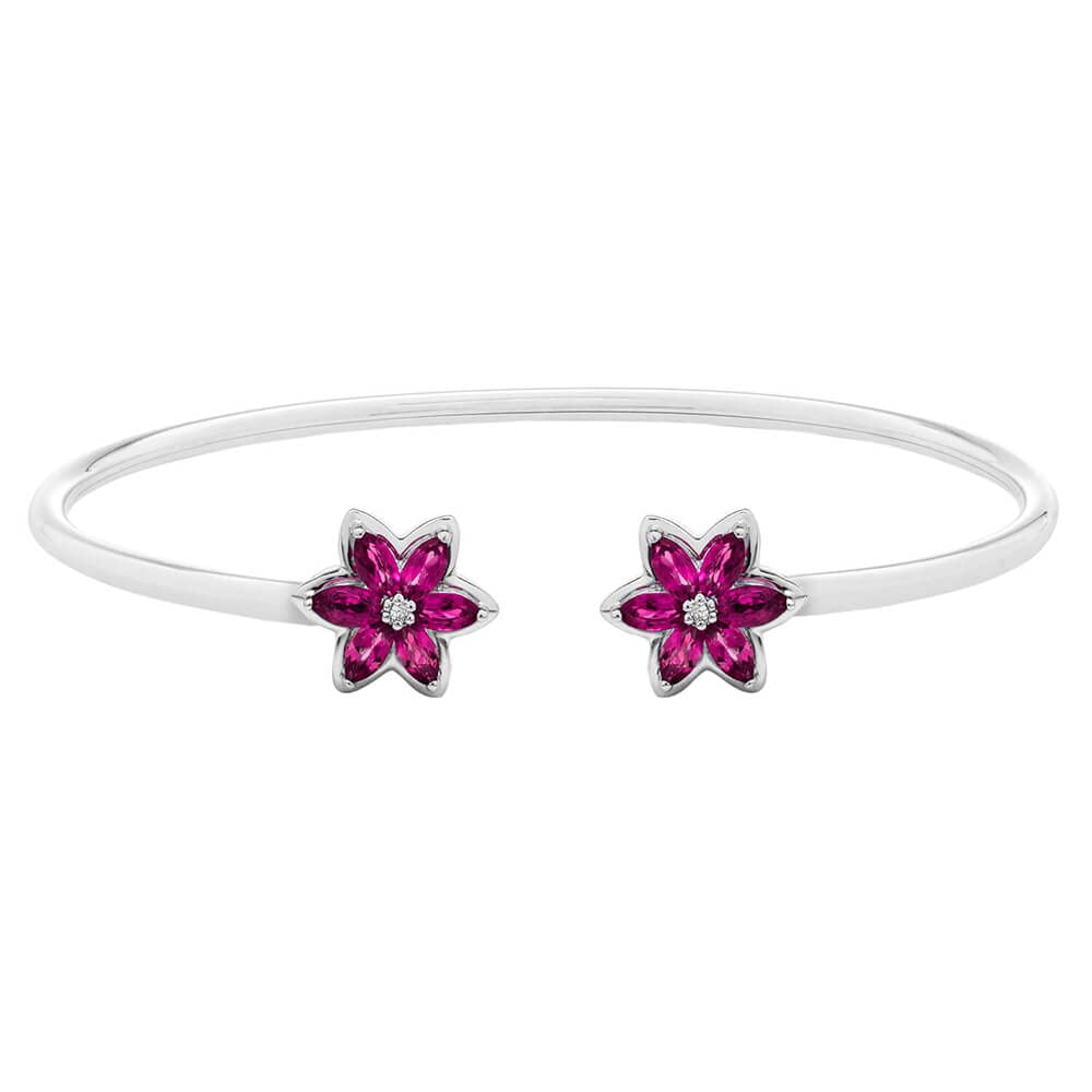 Timeless Love Created Ruby & 0.01 CT Diamond 6.5" Flexible Flower Bangle Tube in Sterling Silver, Dainty Jewelry for Women, Womenâs Fashion Bracelets, Luxury Bangles for Women