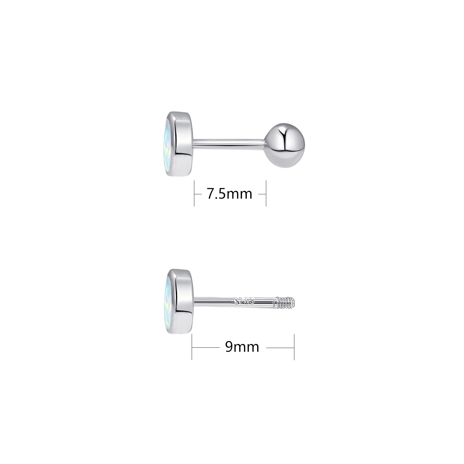TANGPOET White Fire Opal Studs Screw Back Earrings for Women Sterling Silver Hypoallergenic Twist Back Earrings for Sensitive Ear Jewelry Birthday Gifts