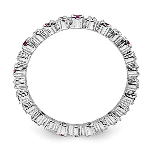 Solid 925 Sterling Silver Stackable Created Ruby and Diamond Ring Eternity Band Size 6 (.04 cttw.)