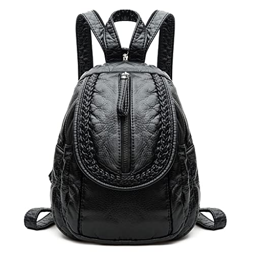 XJJZS Black Large Slouchy Soft Leather Women Handbag Braided Shoulder Tote Bag