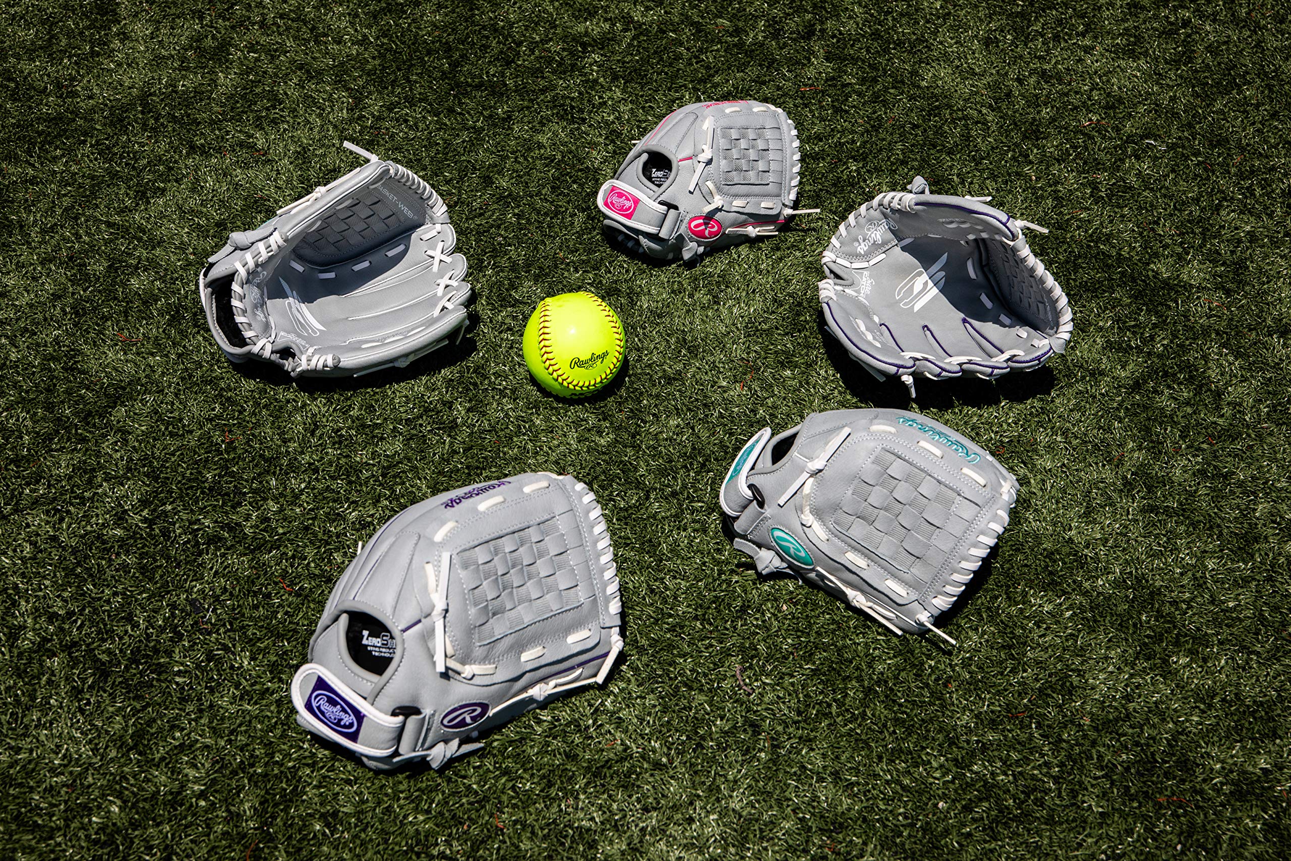 Rawlings Sure Catch Series Fastpitch Softball Glove, Teal/Grey/White, Right Hand Throw, 11 inch (SCSB110M-6/0 11 BSK/NFC)