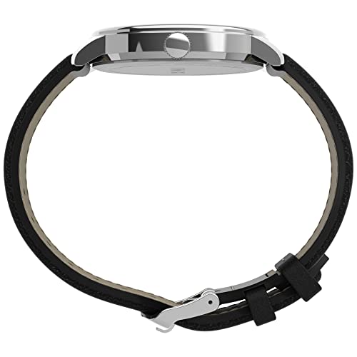 Timex Men's Easy Reader Bold 43mm Watch β Silver-Tone Case Black Dial with Black Leather Strap
