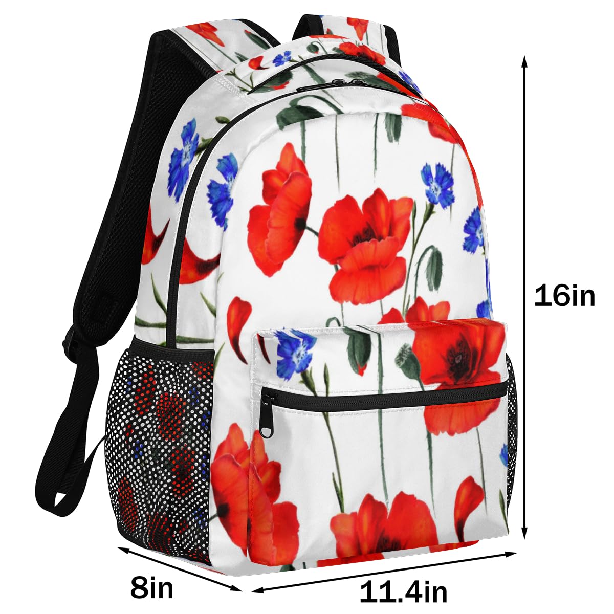 TropicalLife Floral Poppy Pattern Backpack for Women Men, Travel Laptop Backpack Lightweight Computer Hiking Gym Sports Rucksack Casual Daypack Carry On Backpack Work Bag