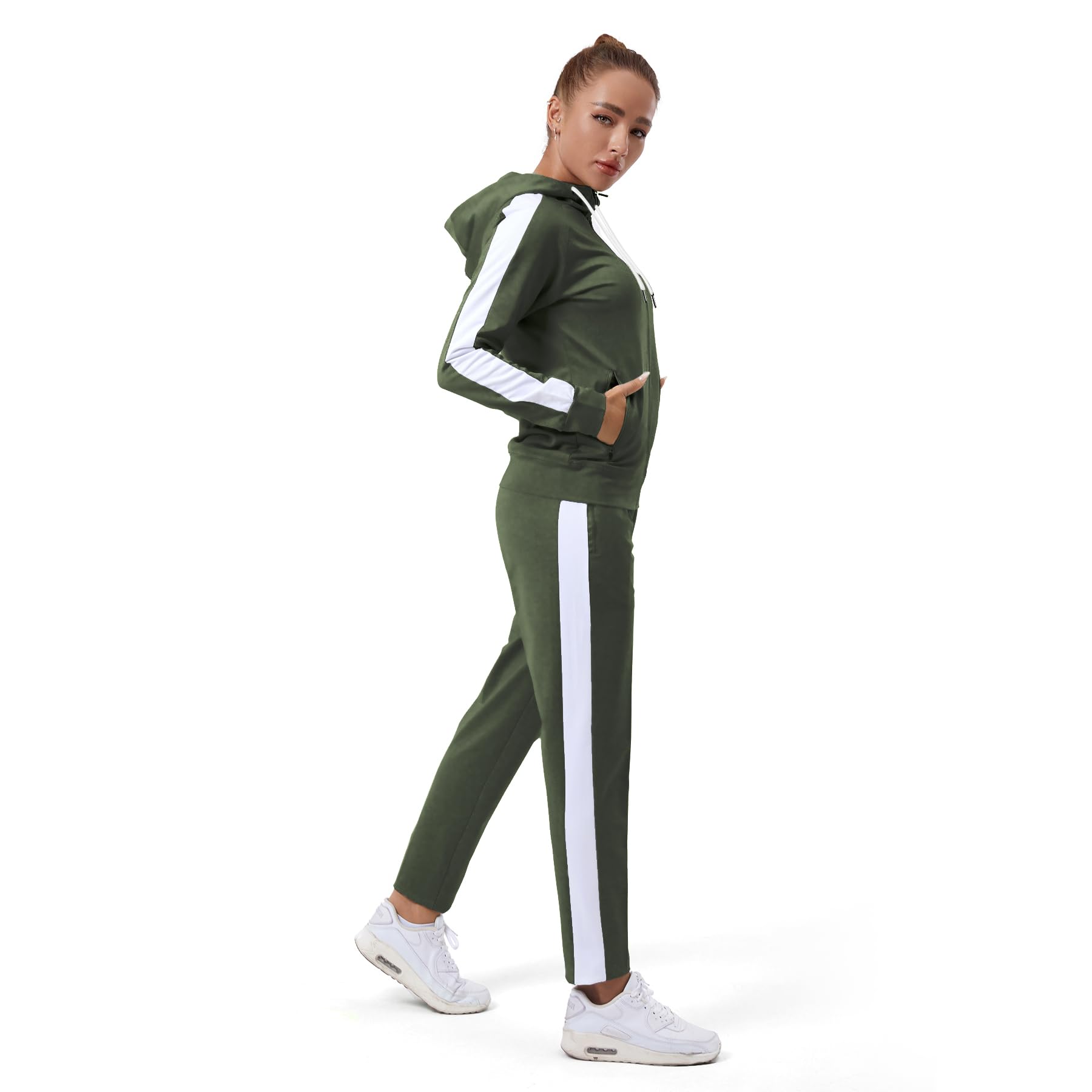 TEZO Womens Full Zip-Up Hoodie Tracksuit Set Long Sleeve Casual Jogging Suits Workout Gym 2 Piece Outfits with Pockets(RD M)