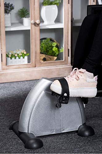 Rhene Portable Mini Exercise Bike, Pedal Exerciser Foot Cycle, Arm and Leg Exercise Equipment Cycle with Digital LCD Screen Display, Under Desk Bike (Sliver)