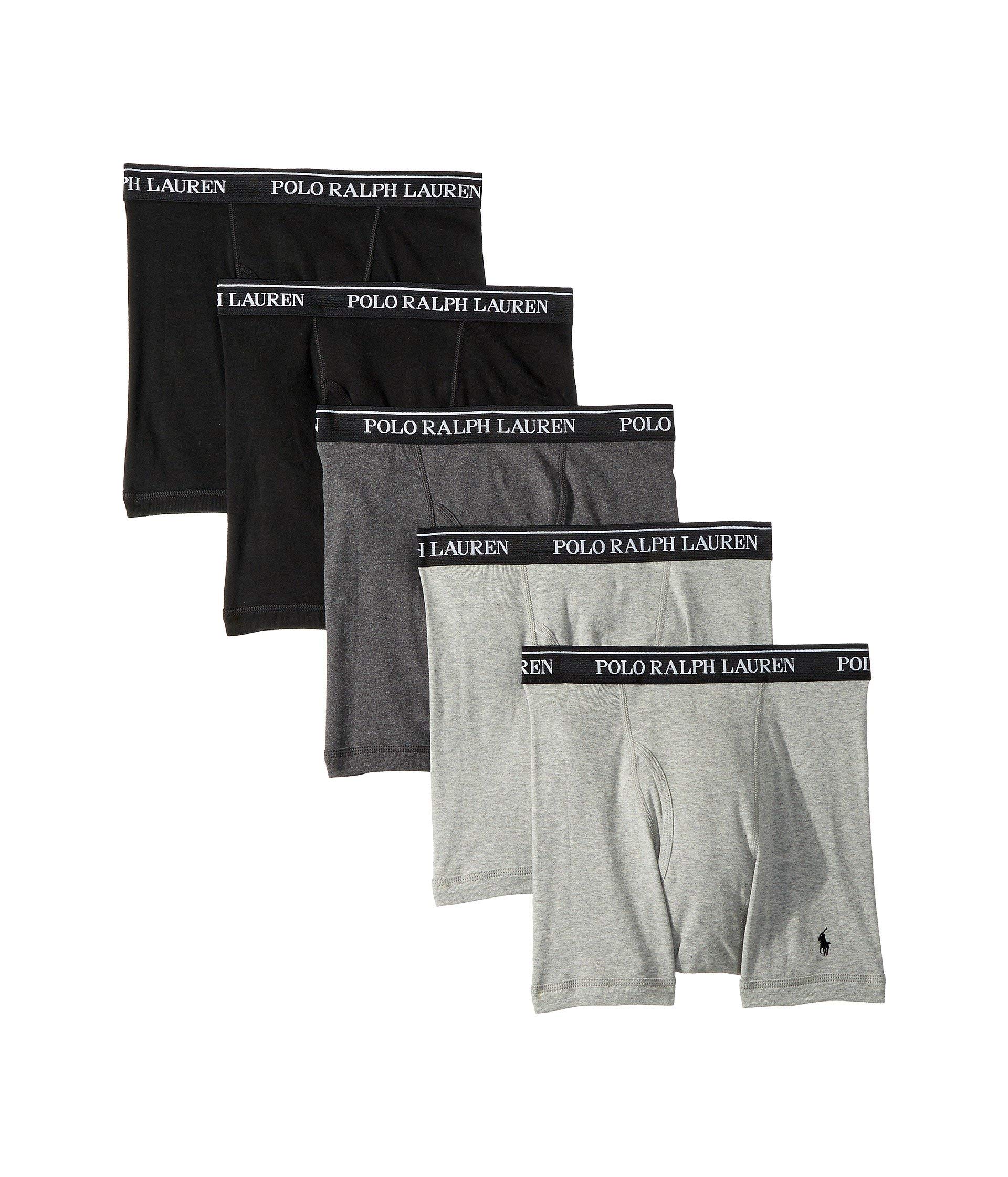 Polo Ralph Lauren Underwear Men's 5 Pack Classic Fit Boxer Briefs, Black/Charcoal/Grey, L