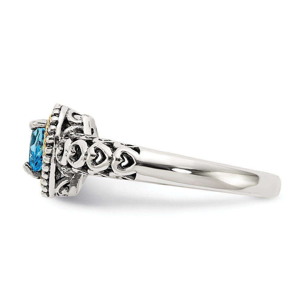 Solid 925 Sterling Silver 14k Yellow Gold Blue Topaz Engagement Ring Size 7