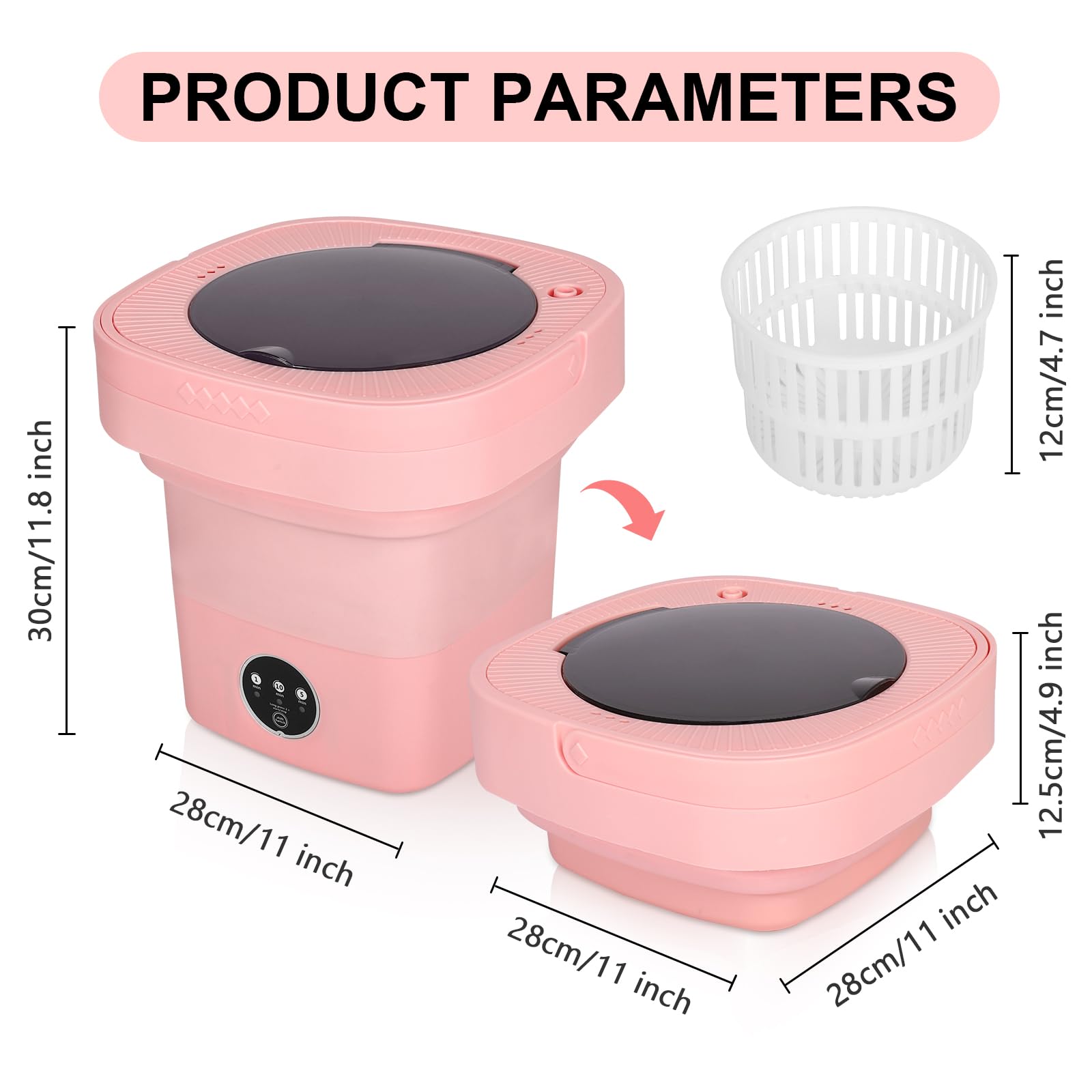 Portable Washing Machine, Mini Washer 6.5L Foldable Deep Cleaning for Underwear, Baby Clothes, or Small Items, Foldable Washing Machine for Apartments, Camping, Travel (Pink)
