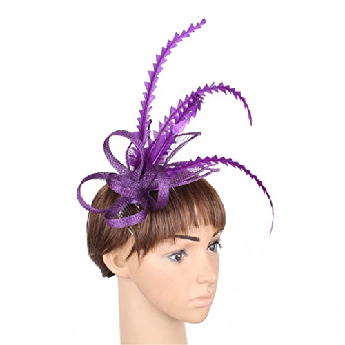 White Or 21 Colors Wedding Feathe Hair Accessories Women Headwear Event Headpiece Race Hats Purple