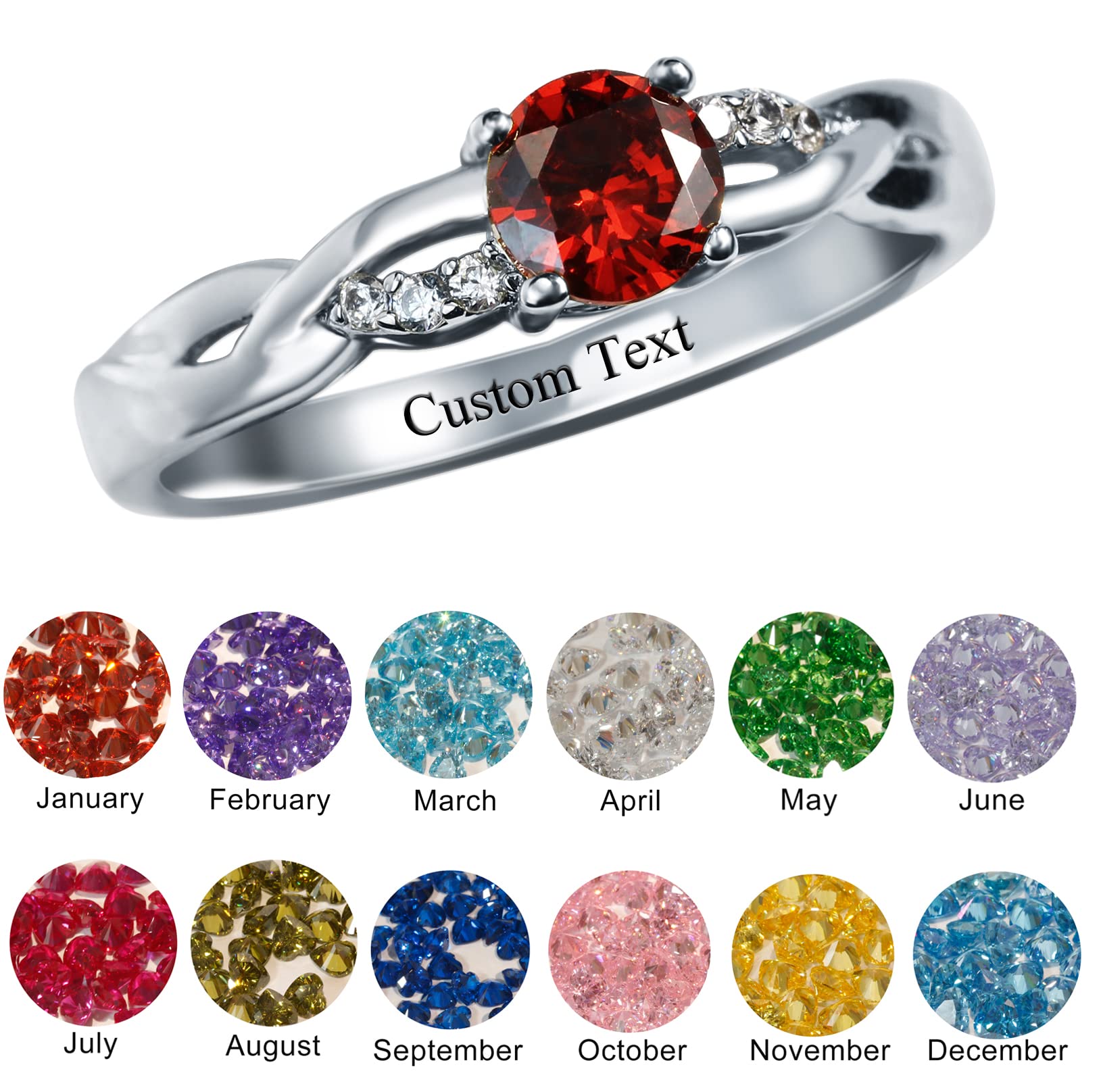 Xtiaotfrdy Custom Simulated Ruby Ring Personalized January Birthstone Ring Birthday Gift for Her Infinity Ring Promise Engagement Wedding Band Customized Mothers Day