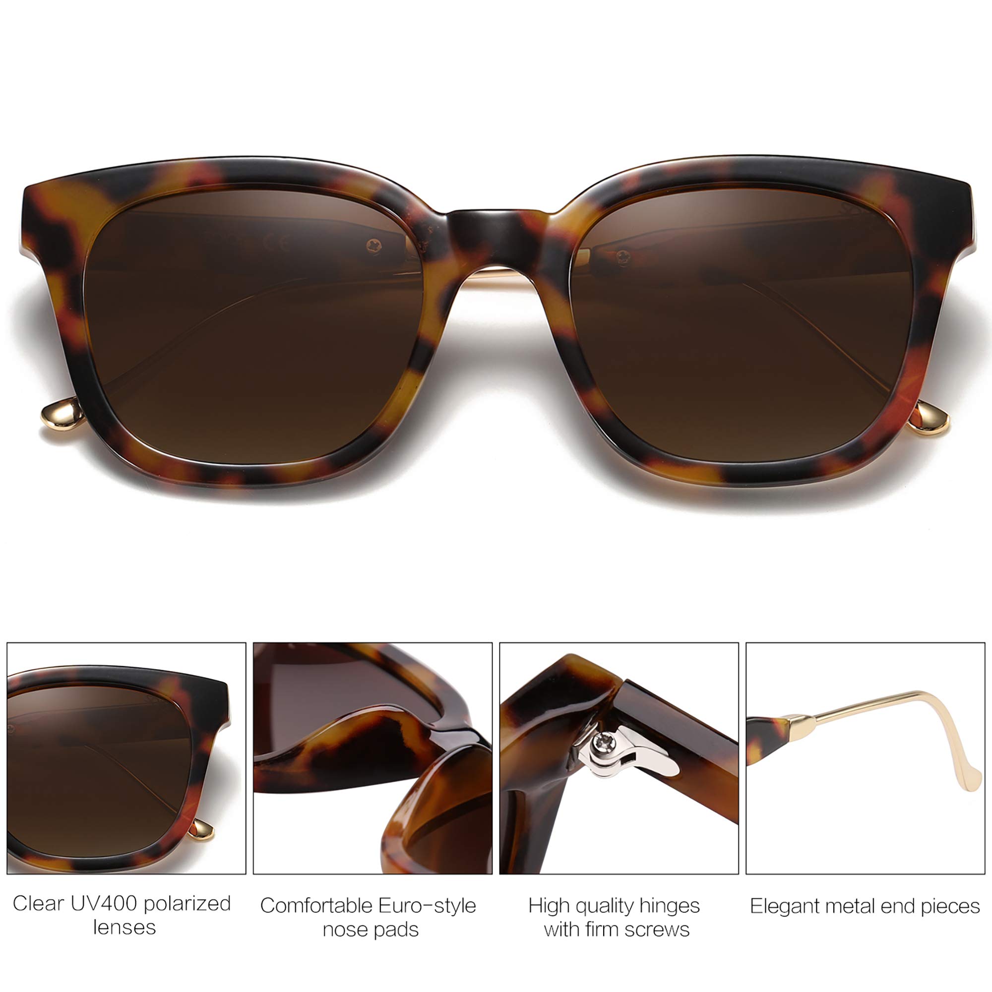 SOJOS 2 Pack Classic Square Polarized Sunglasses for Women Men UV400 Sun Glasses SJ2050, Brown Tortoise & Black