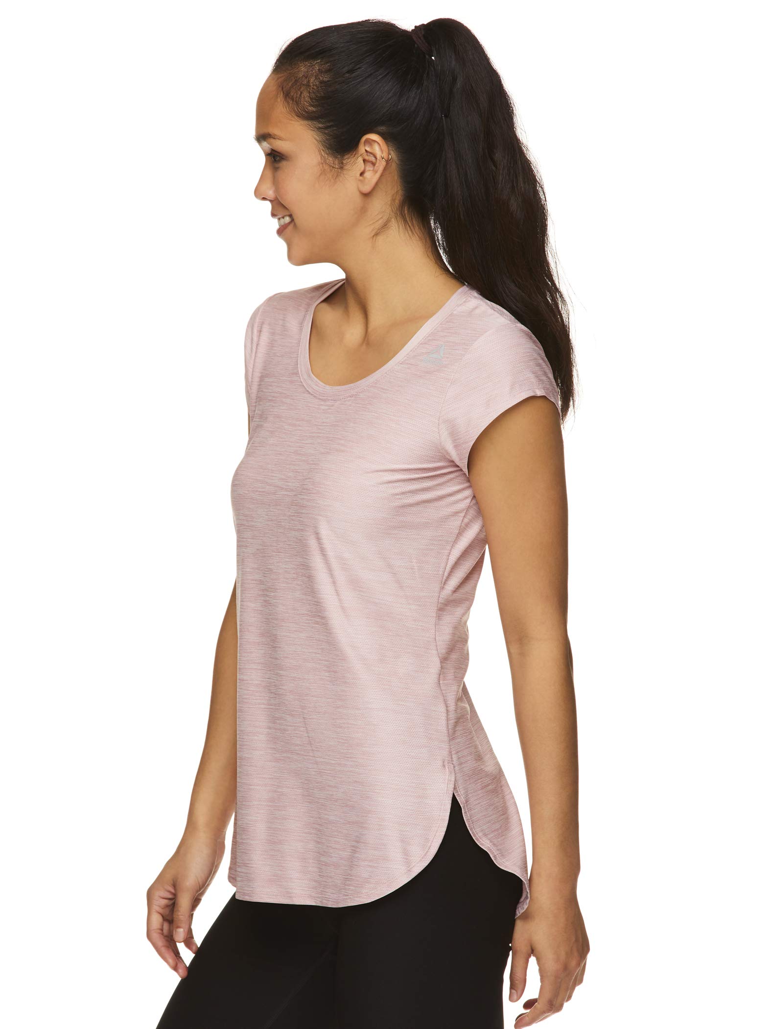 Reebok Women's Legend Running & Gym T-Shirt - Performance Short Sleeve Workout Clothes for Women - Legend Top Zephyr Heather Pink, Small