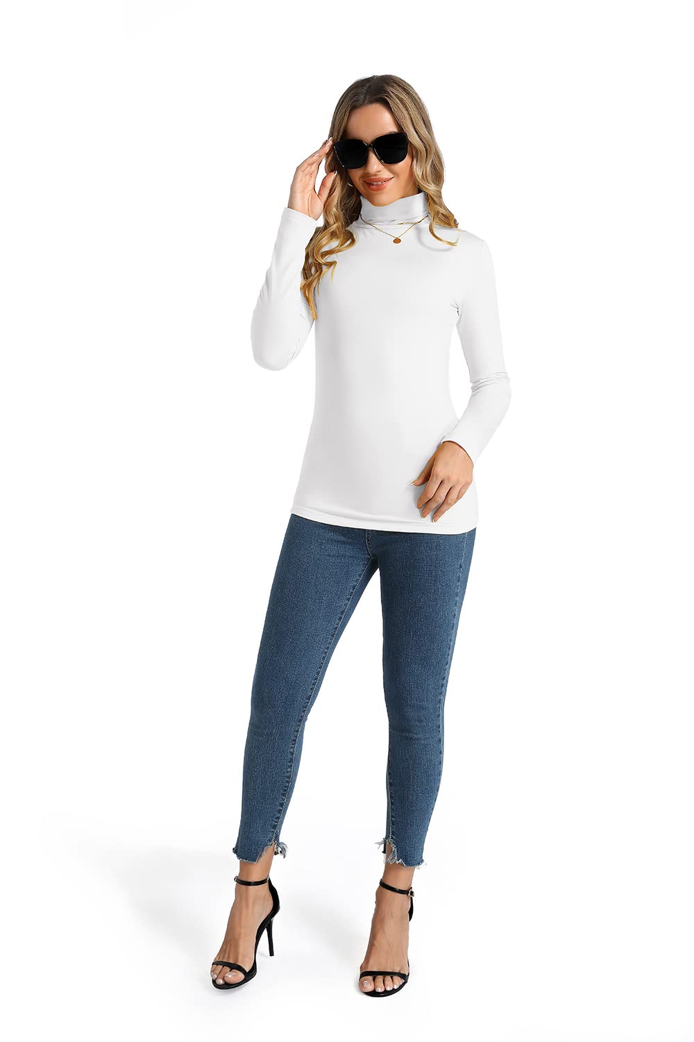 White Turtleneck Women Long Sleeve White Shirt Women Mock Turtleneck Top Underscrub Long Sleeve Women Medium