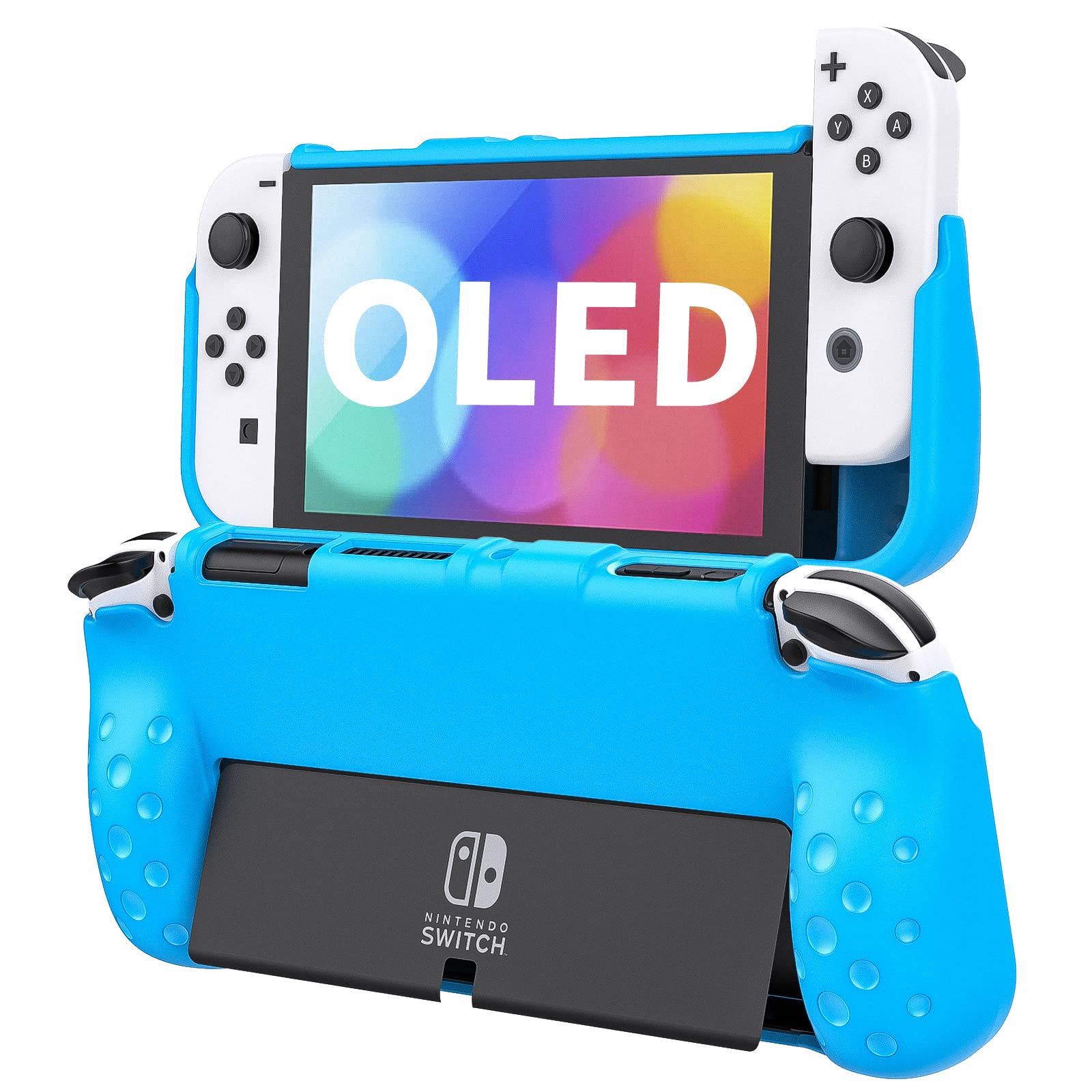 TiMOVO Switch Case Compatible with Nintendo Switch OLED Model 2021, One-Piece Anti-Scratch Protective Cover Shock-Absorption, Ergonomic Grip of Back with TPU Concave Bulge Design Fit Switch OLED, Blue