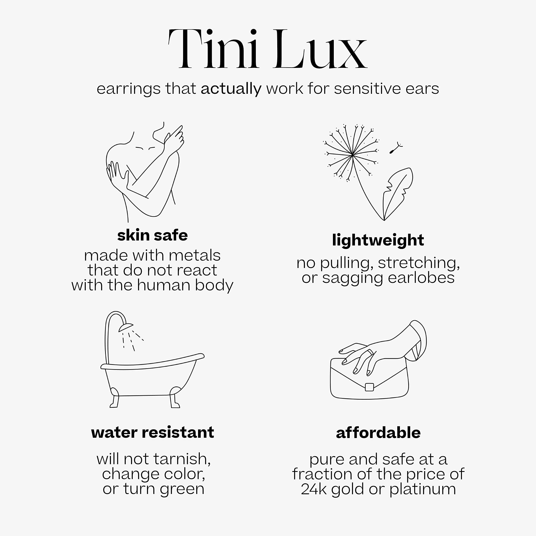 Tini Lux | Hypoallergenic Earrings | Mini Layla Stud Earrings | Gold | Titanium Stud Earrings for Women | Gold Earrings Studs, Sensitive Ears, Trendy Womens Earring Set