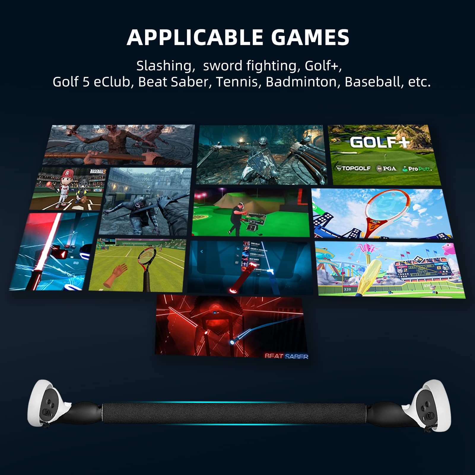 VRbrother VR Golf Club Handle Accessory, for Oculus Quest 2, Rift S, Sturdy and Comfortable to Grip, for Beat Saber, and tennis games(1 pair)
