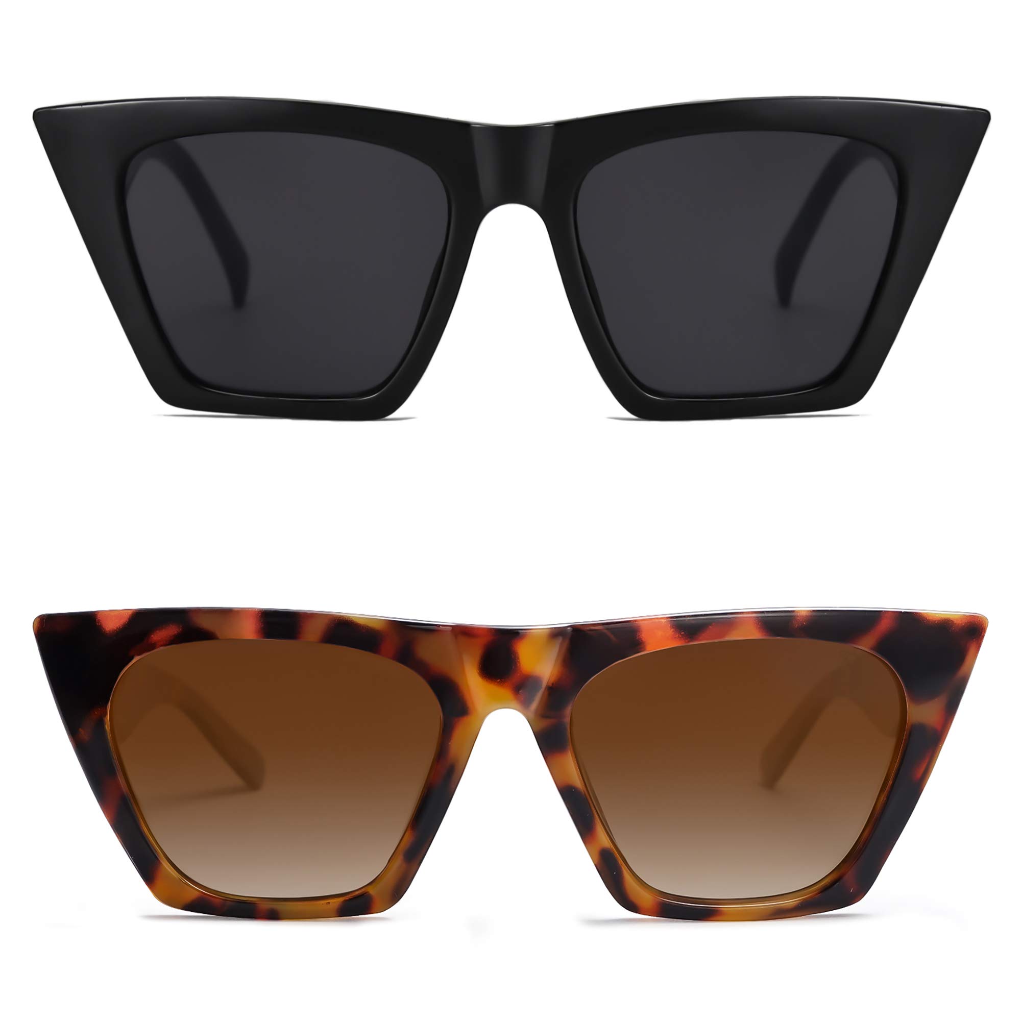 SOJOS 2 Pack Oversized Square Cateye Polarized Sunglasses Big Trendy Style Sunnies SJ2115, Black & Tortoise