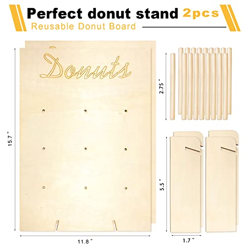ULENDIS 2 Pack Donut Wall Display Stand Wooden, Reusable Donut Holder Board Fits 18 Doughnuts, Doughnut Food Buffet Display for Wedding Baby Showers Birthday Gathering Party Decorations and More