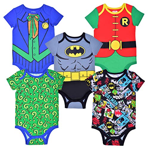 WARNER BROS Boy's 5-Pack Batman, Robin, Joker and Riddler Character Creepers, 6 Months