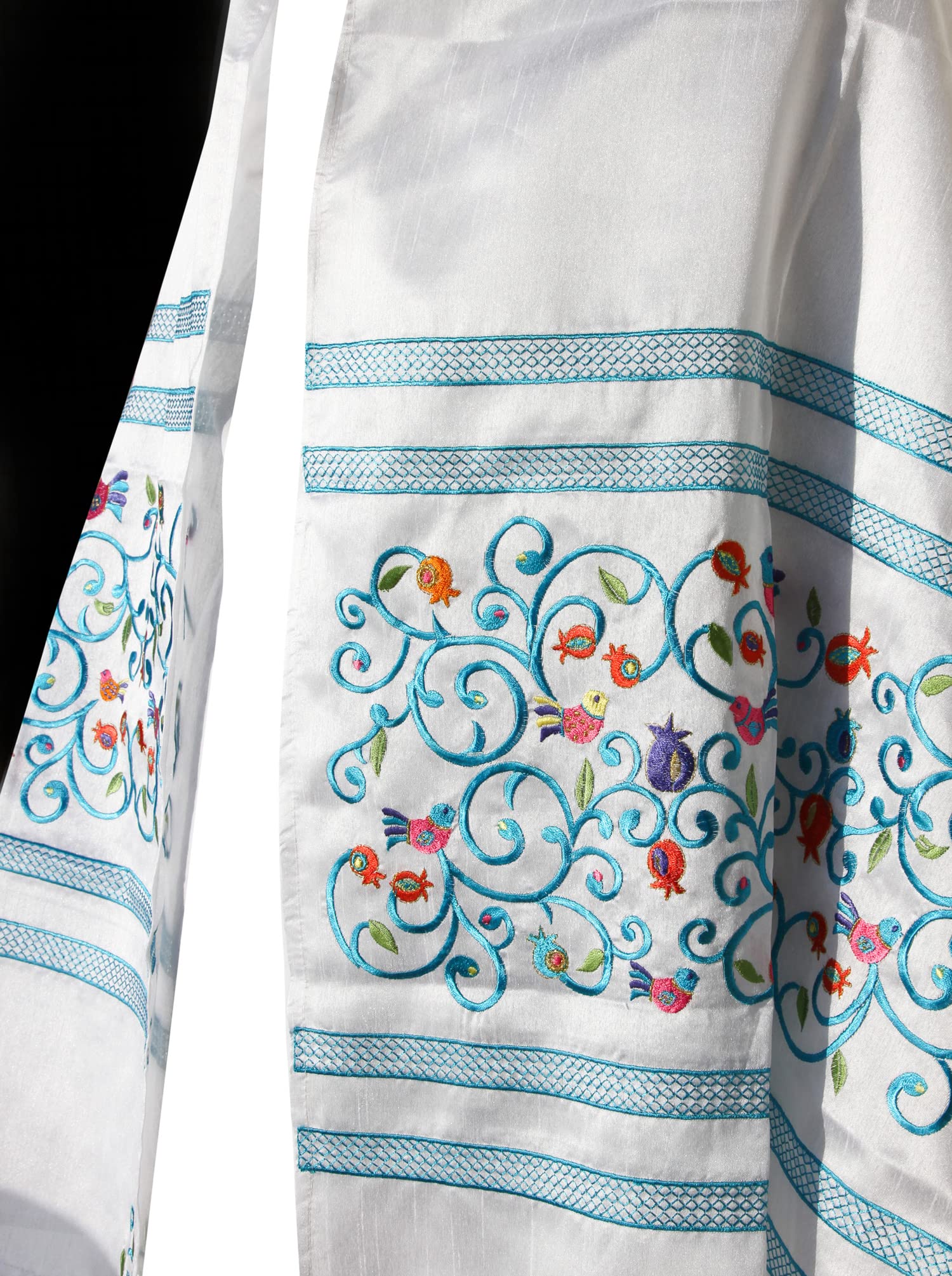 THE JERUSALEM GIFT SHOP SINCE 2004 Elegant Tallit Prayer Shawl Set - Beautiful Flower & Birds design with Natural Bamboo Fabric Tallit Bag, Kippah, Kosher Tzitzit 78”
