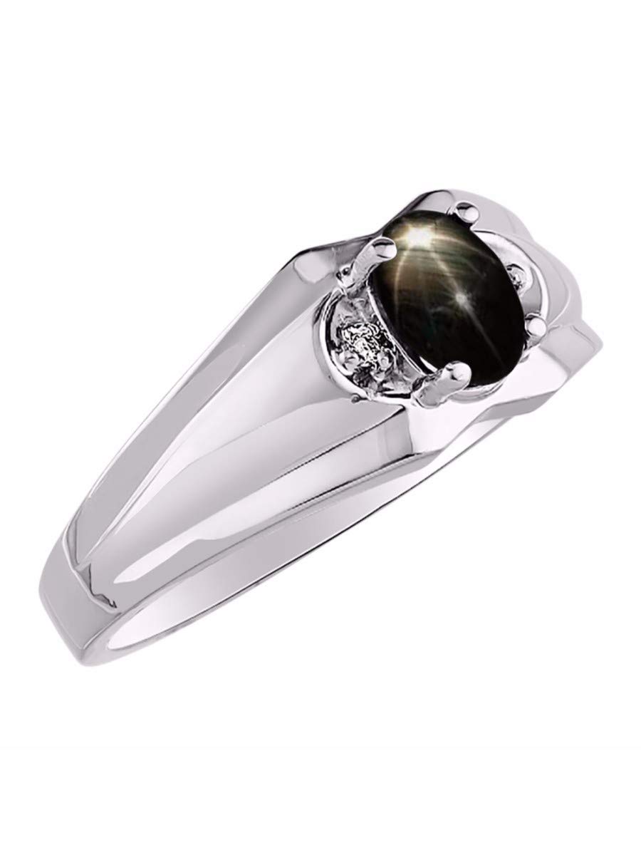 Rylos Classic Oval Black Star-Sapphire & Diamond Ring * Size 9